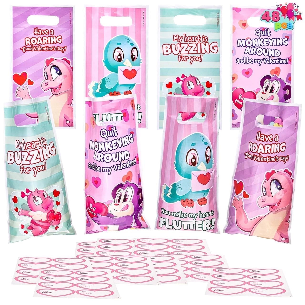 JOYFY 48 Pcs Valentines Day Gift Bags Valentine Goodies Bag for Kids ...