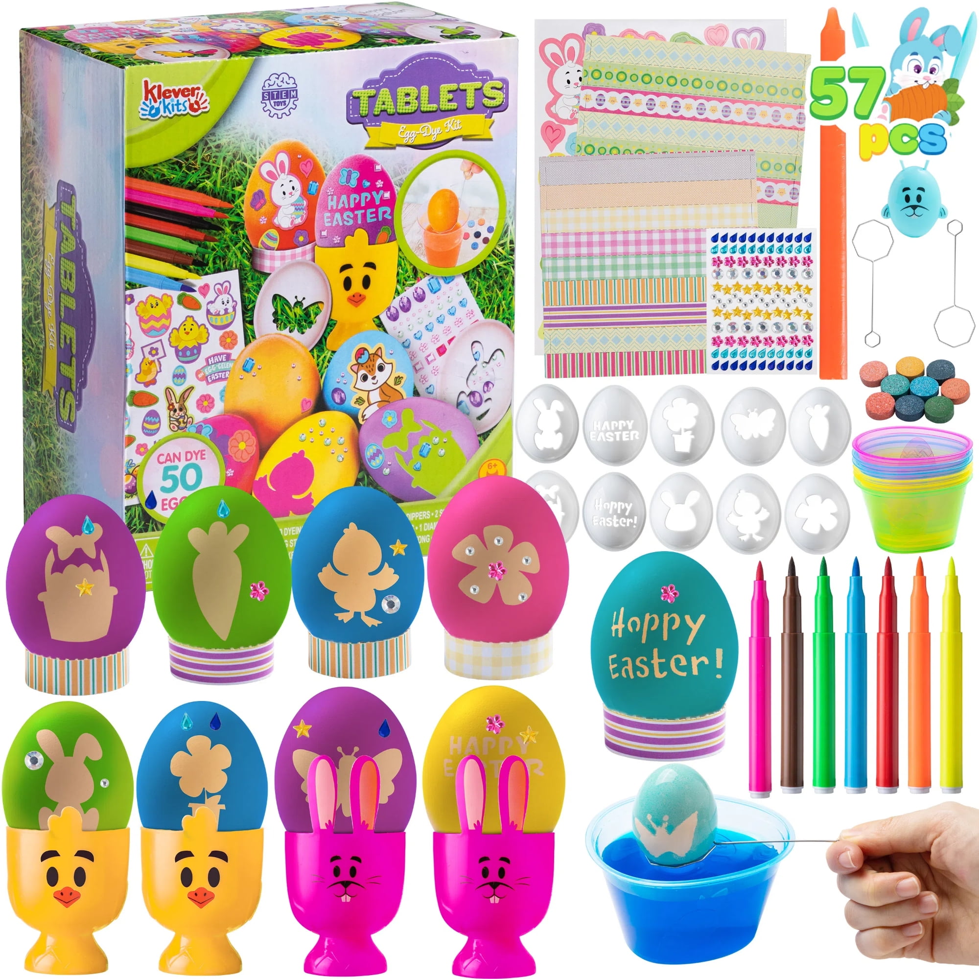 JOYFY 57 Pcs Easter Egg Dye Kit,DIY Easter Egg Decorating Craft Kit ...