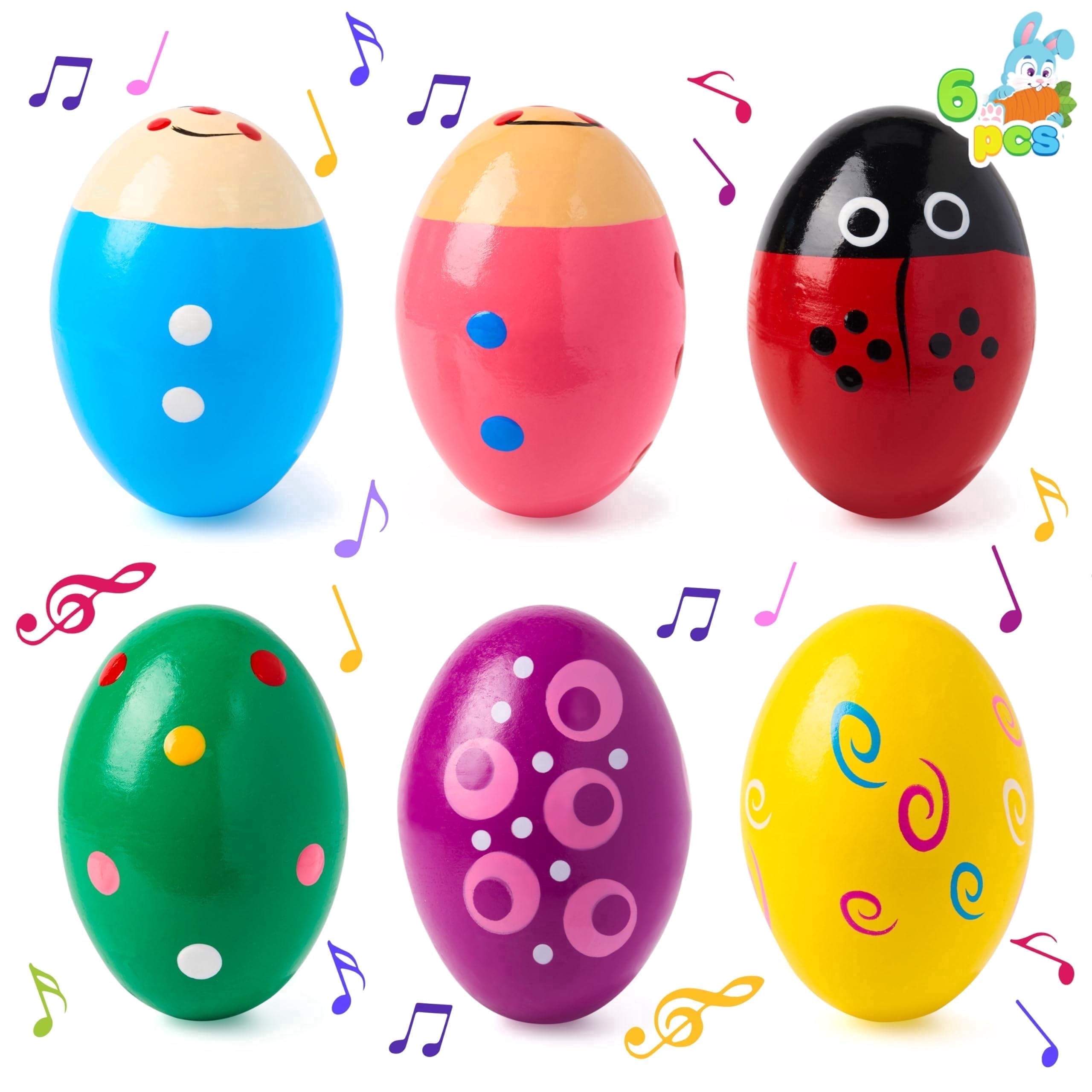 Joyfy 6 pack Easter Wooden Egg Shakers Maracas Percussion Musical for ...