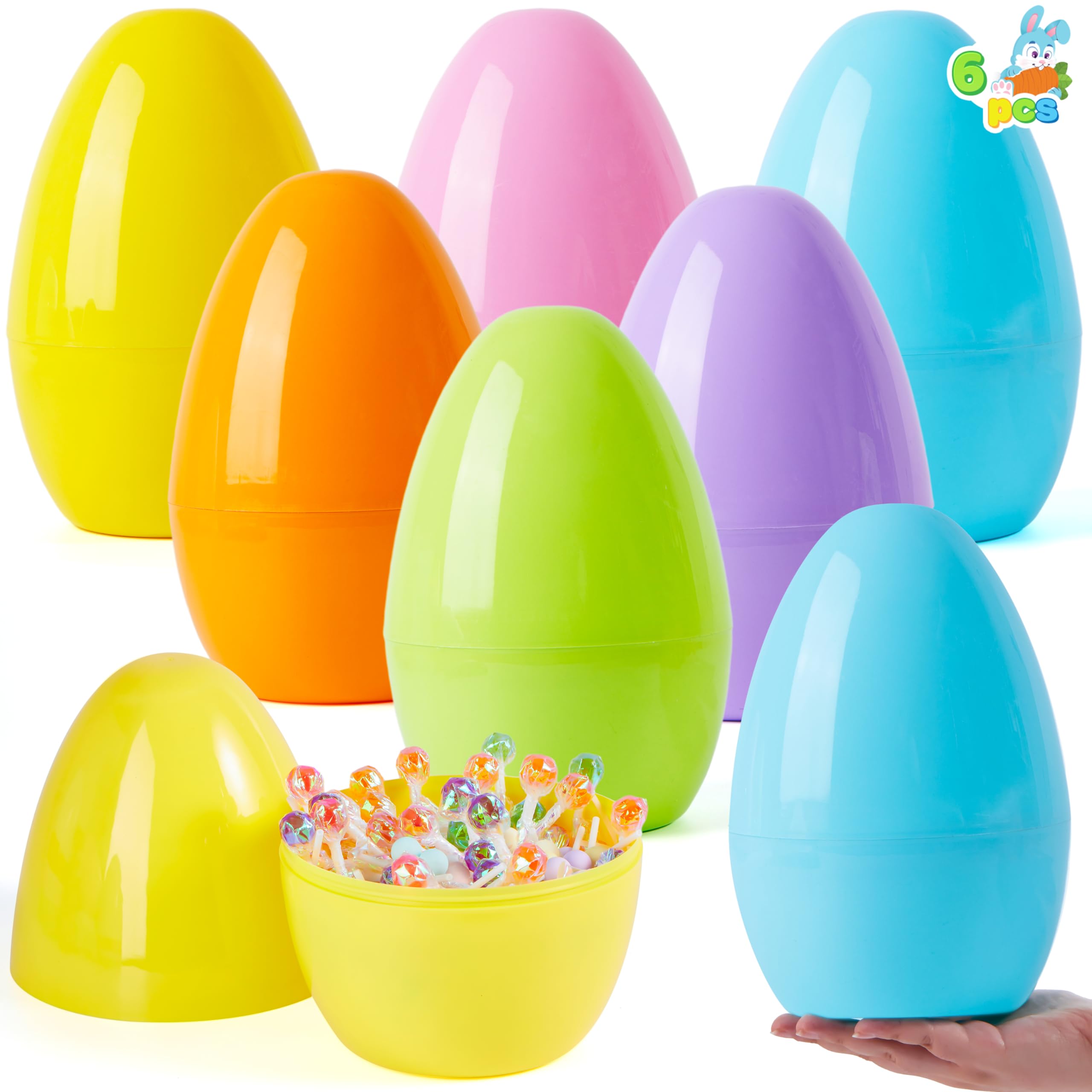 JOYFY 6 Pieces Giant Easter Eggs, 10 Inch Large Plastic Eggs Stuffable ...