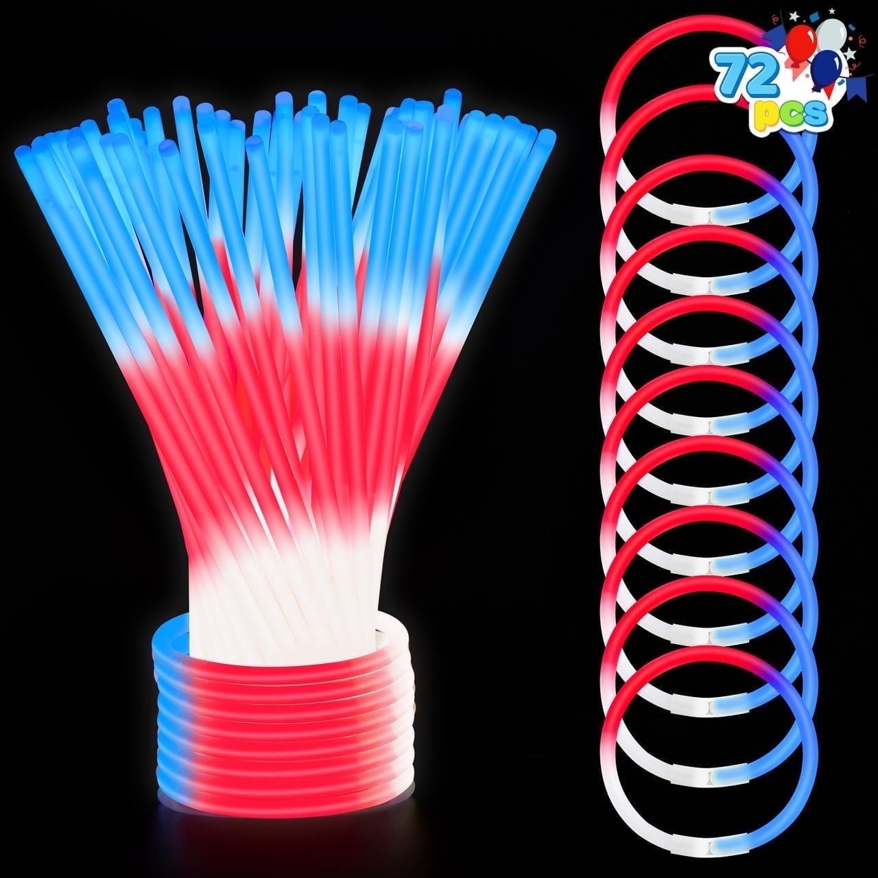 Joyfy 72 Pcs July 4th Glow Sticks, Three-Color Glow Sticks with ...