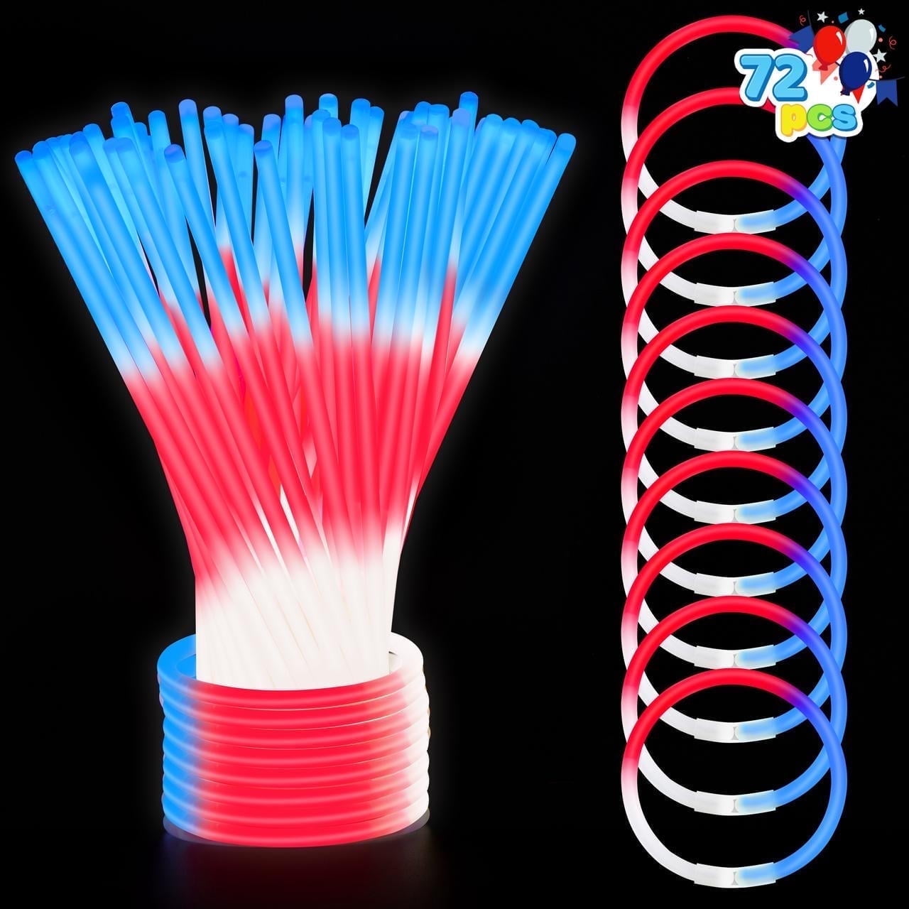 Joyfy 72 Pcs July 4th Glow Sticks, Three-Color Glow Sticks with ...