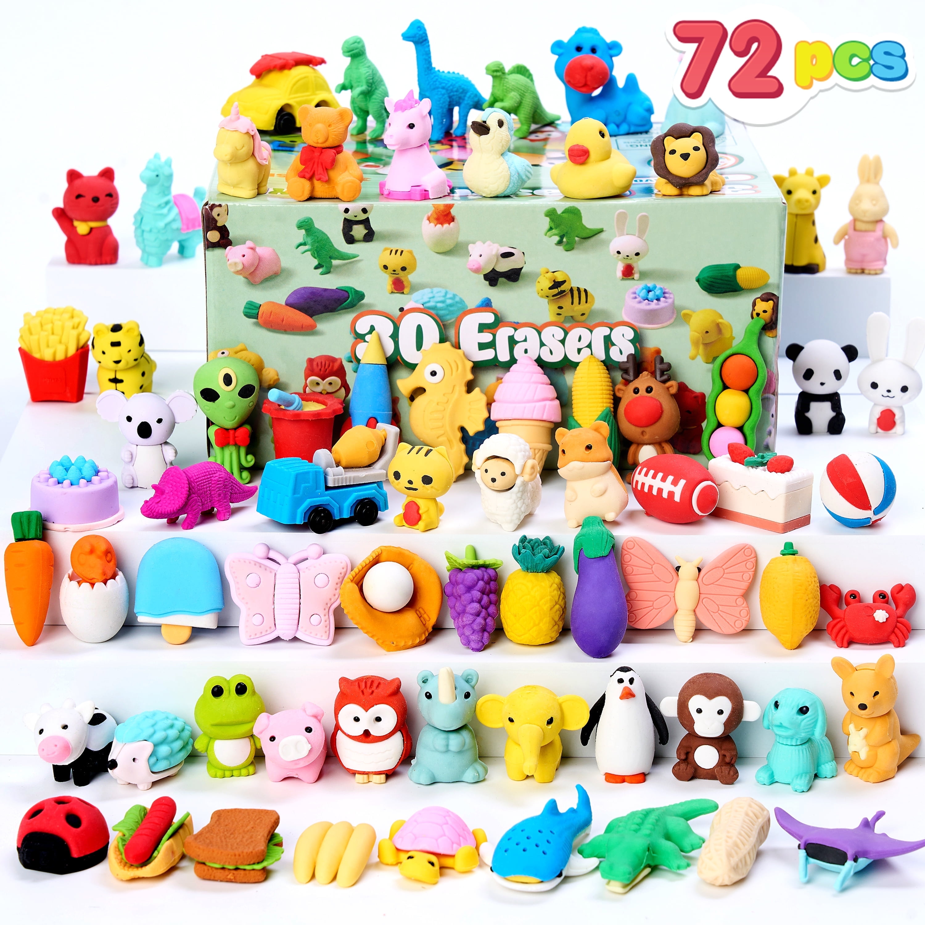 Joyfy 72 Pcs 3D Erasers for Kids, Animal and Food Shapes, Non-Toxic ...