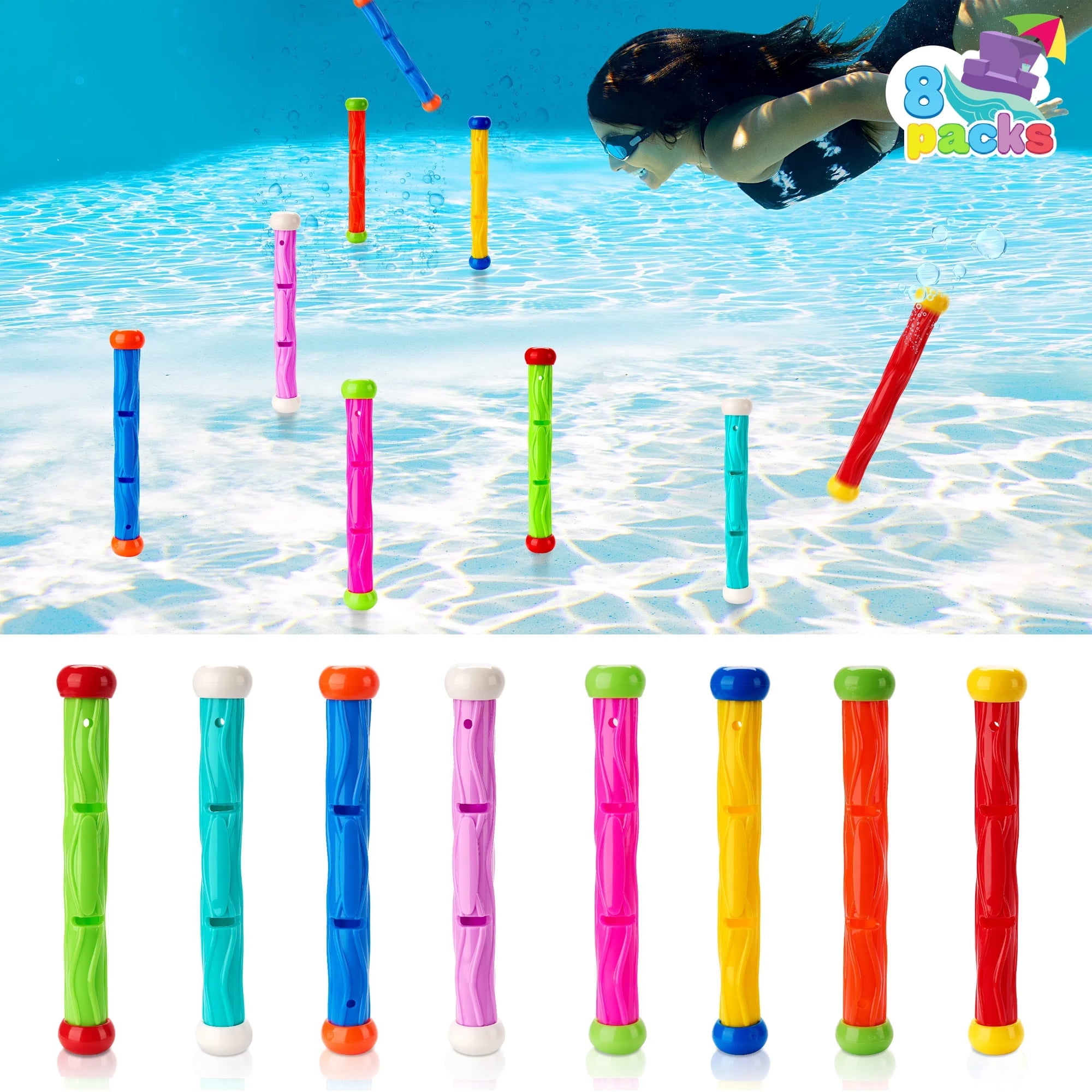JOYFY Diving Sticks Pool Toys, 8 Pcs Underwater Training Pool Dive ...