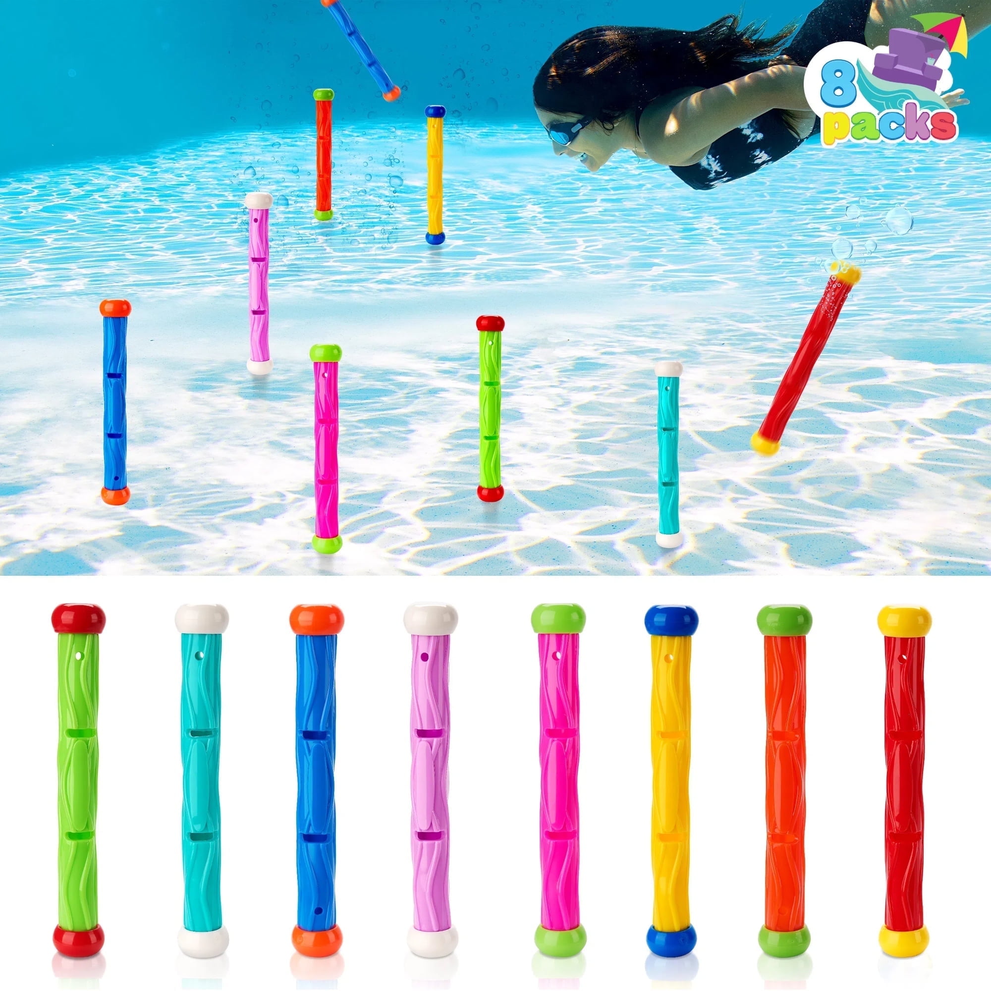 JOYIN Diving Sticks Pool Toys, 8 Pcs Underwater Training Pool Dive ...
