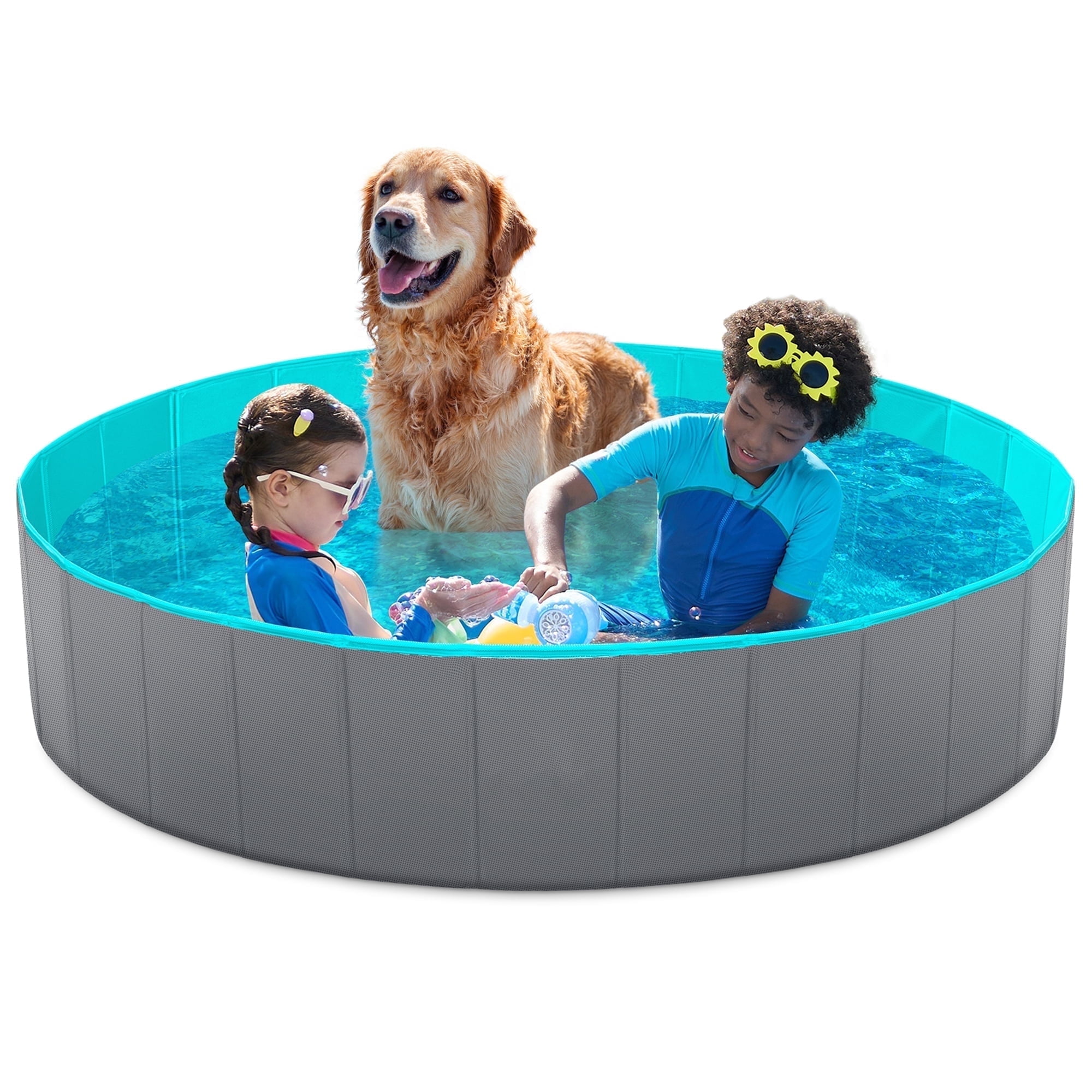 JOYFY 63 x 12 Inches Plastic Kiddie Pool, Pet Swimming Pool Foldable ...