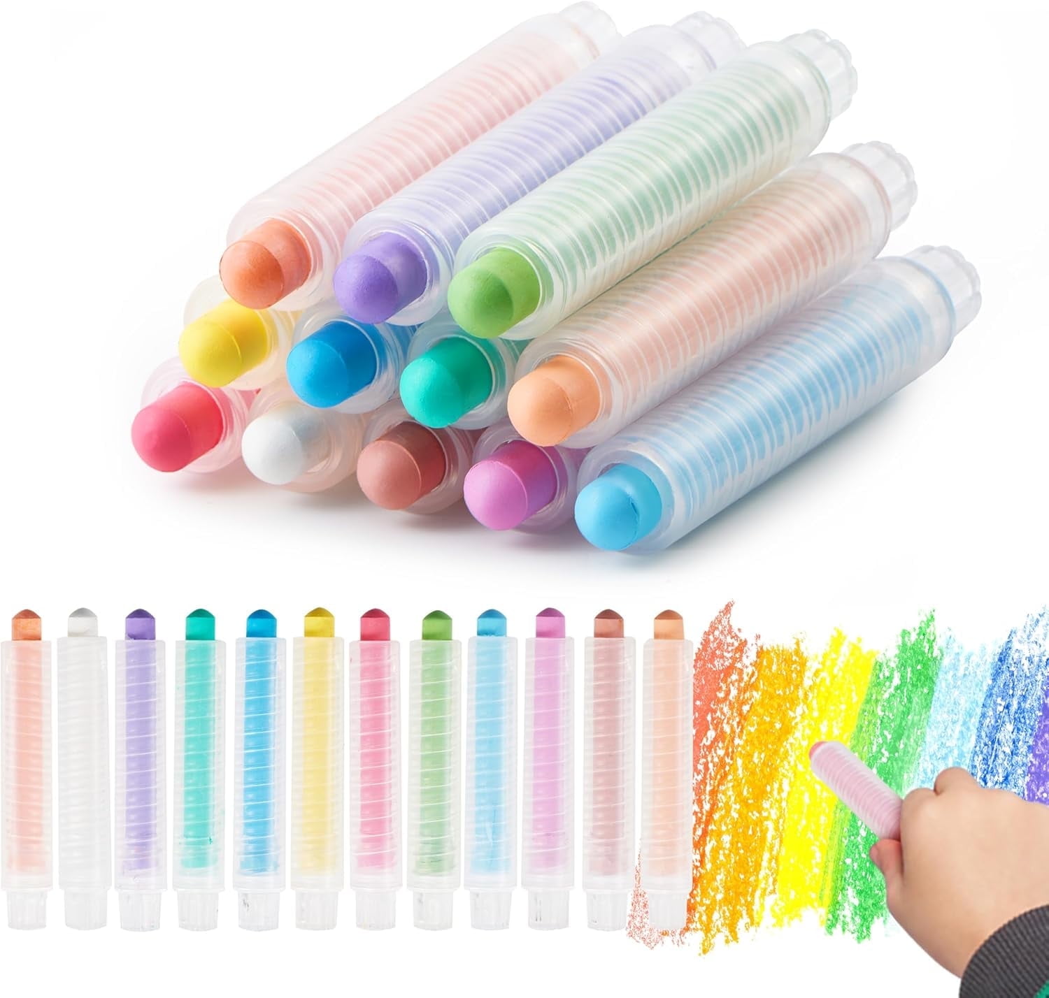 Joyfy Dustless Chalk Set for Kids 12 Vibrant Colors Safe for Sidewalk ...