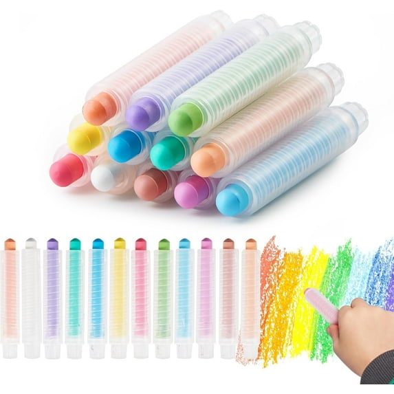Joyfy Dustless Chalk Set for Kids 12 Vibrant Colors Safe for Sidewalk ...