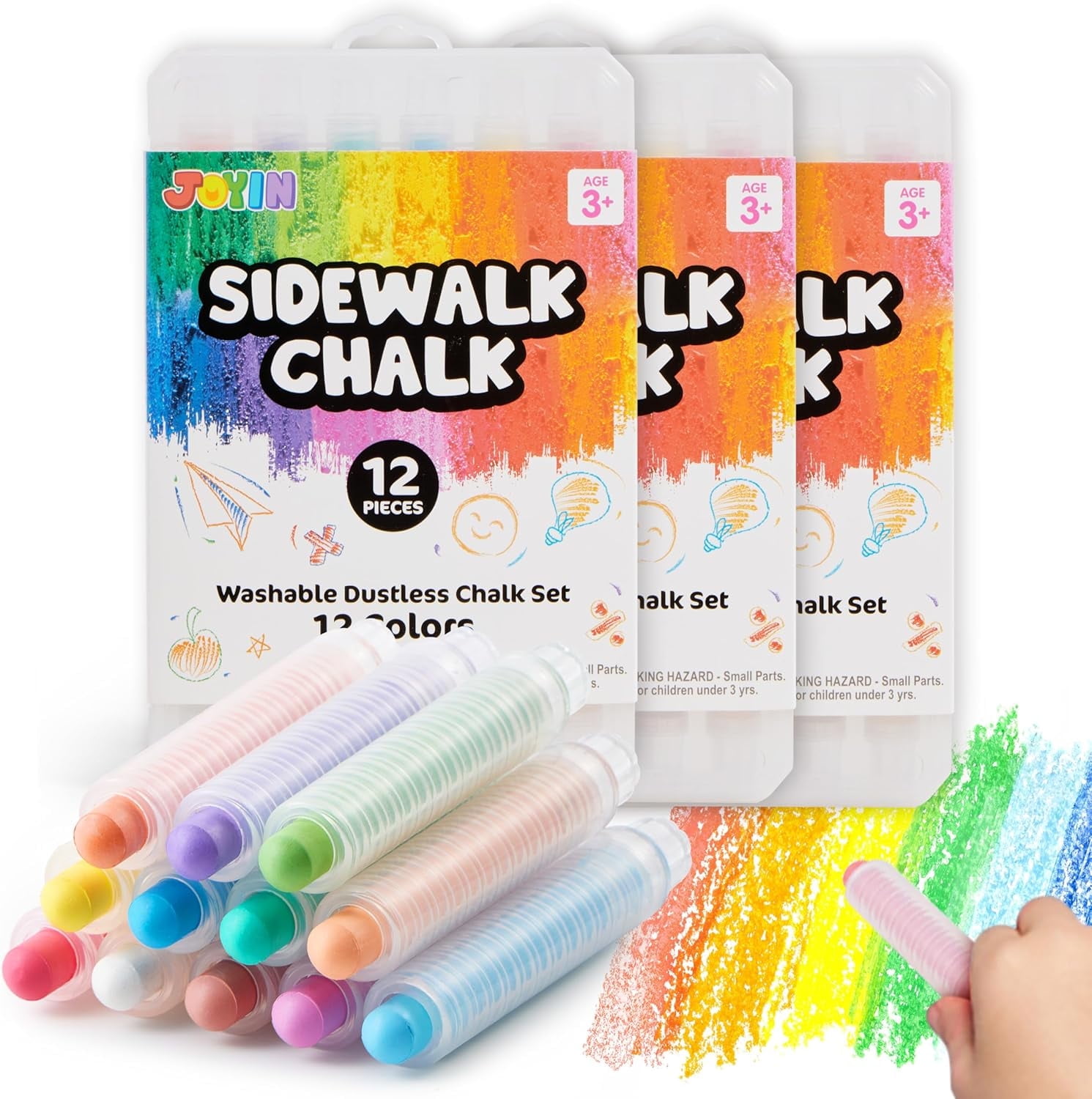 Joyfy Dustless Color Chalk for Kids, 36 PCS, Washable Art Tool for ...