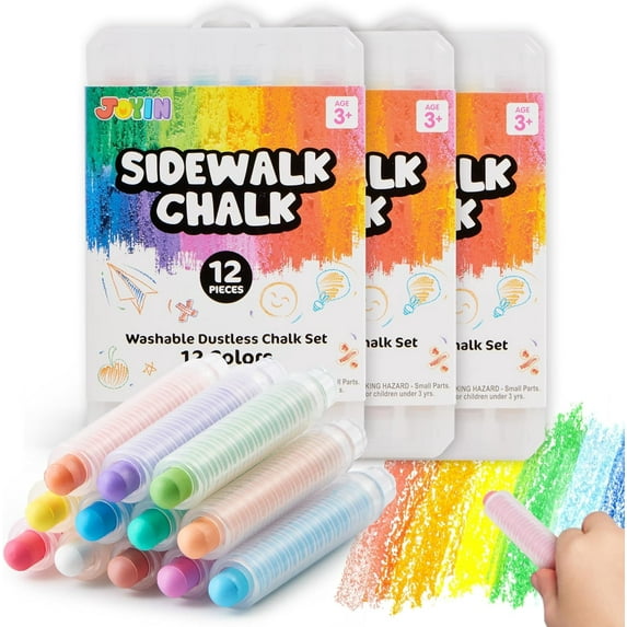 Joyfy Dustless Color Chalk for Kids, 36 PCS, Washable Art Tool for ...