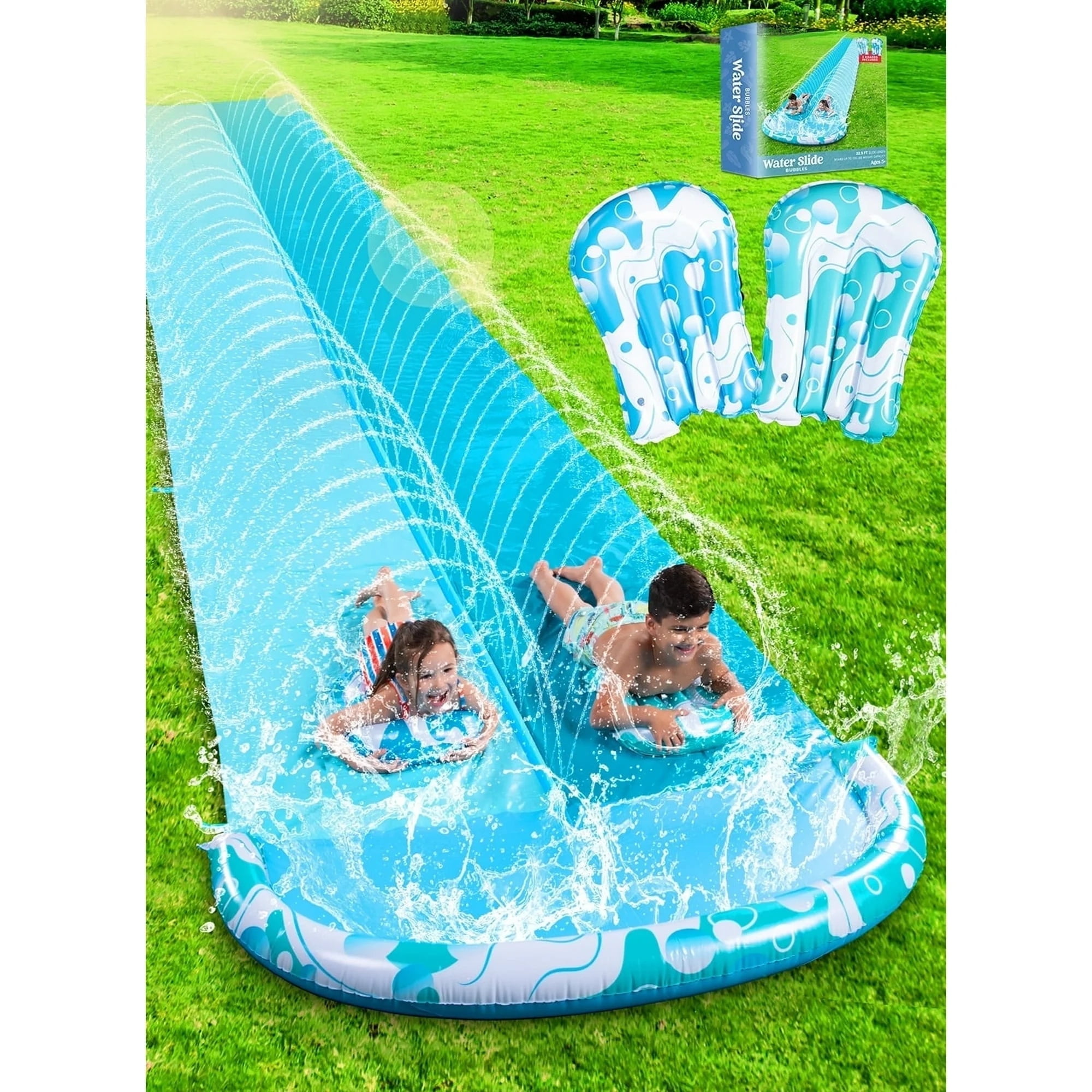 Joyfy Water Slide with 2 Inflatable Boards, 22.5ft Backyard Outdoor ...