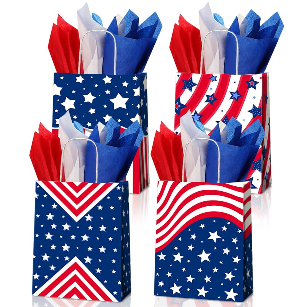 JOYGATHER 24 Pcs Patriotic Party Favors Bags with 24 Tissue Paper, USA ...