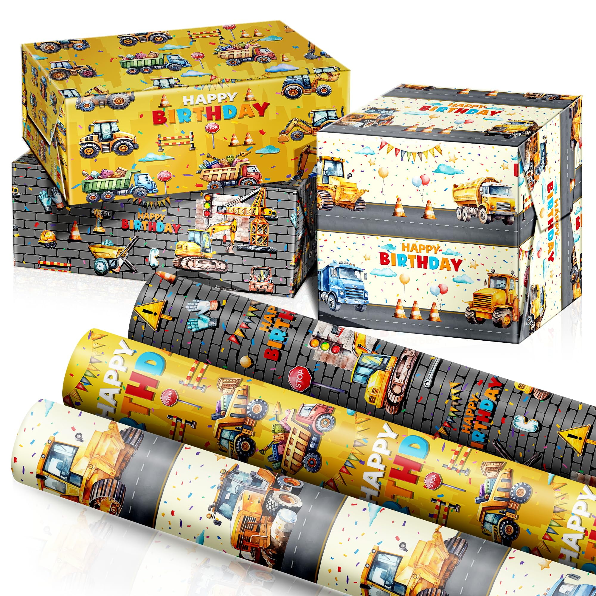 JOYGATHER Construction Vehicle Wrapping KEF16 Paper Rolls for Kids Boys ...