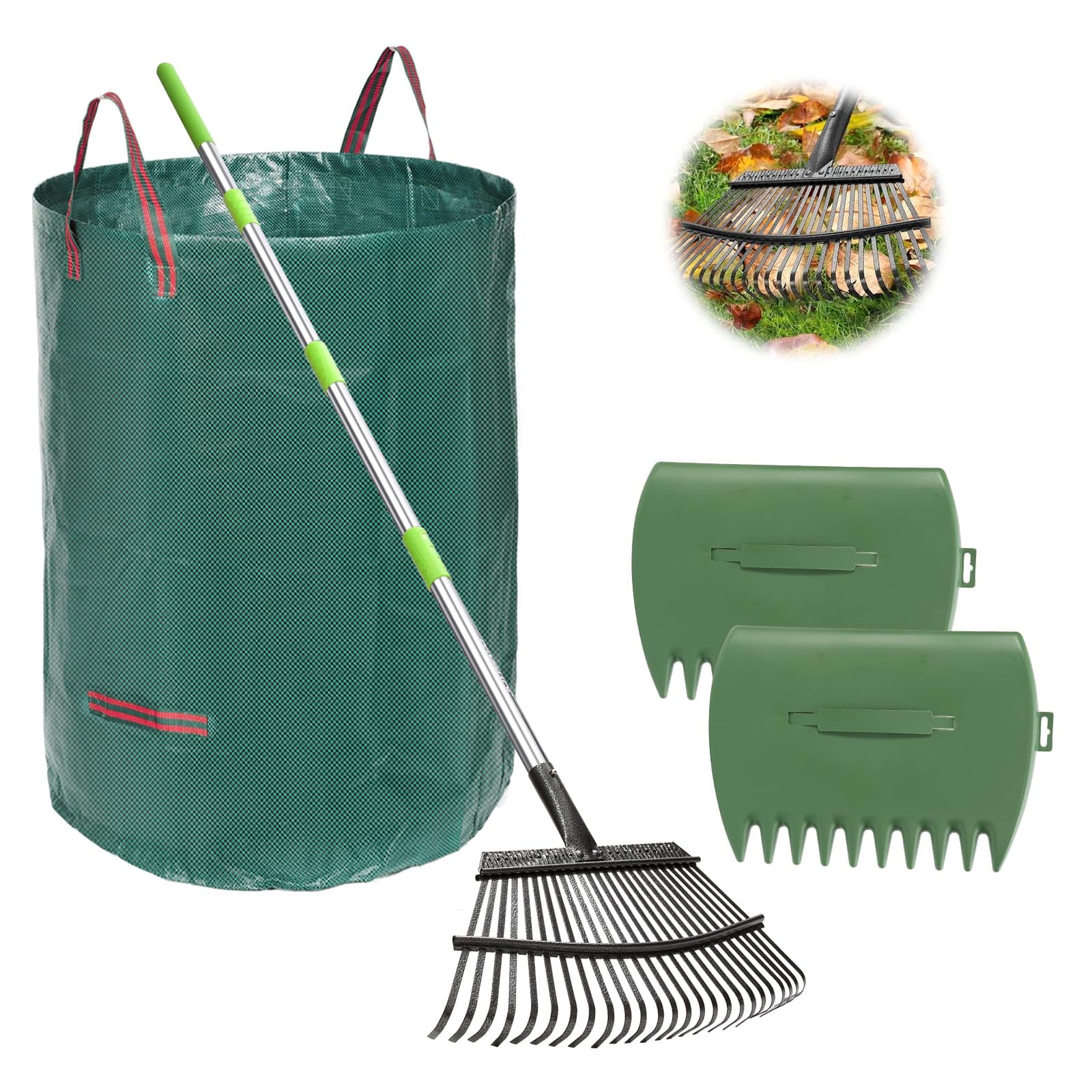 JOYHALO 65 Inch Leaf STF9 Rake Set, 25 Tines Metal Rake for Leaves with ...