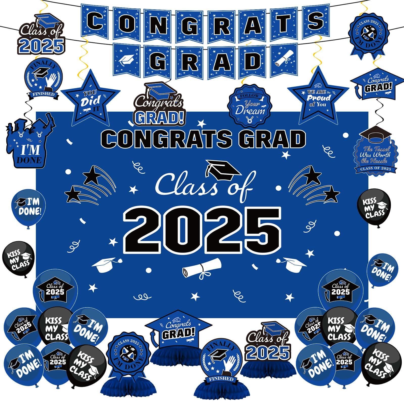 JOYHAPISTAR Graduation Decorations Class STF9 of 2025 Blue - Backdrop ...
