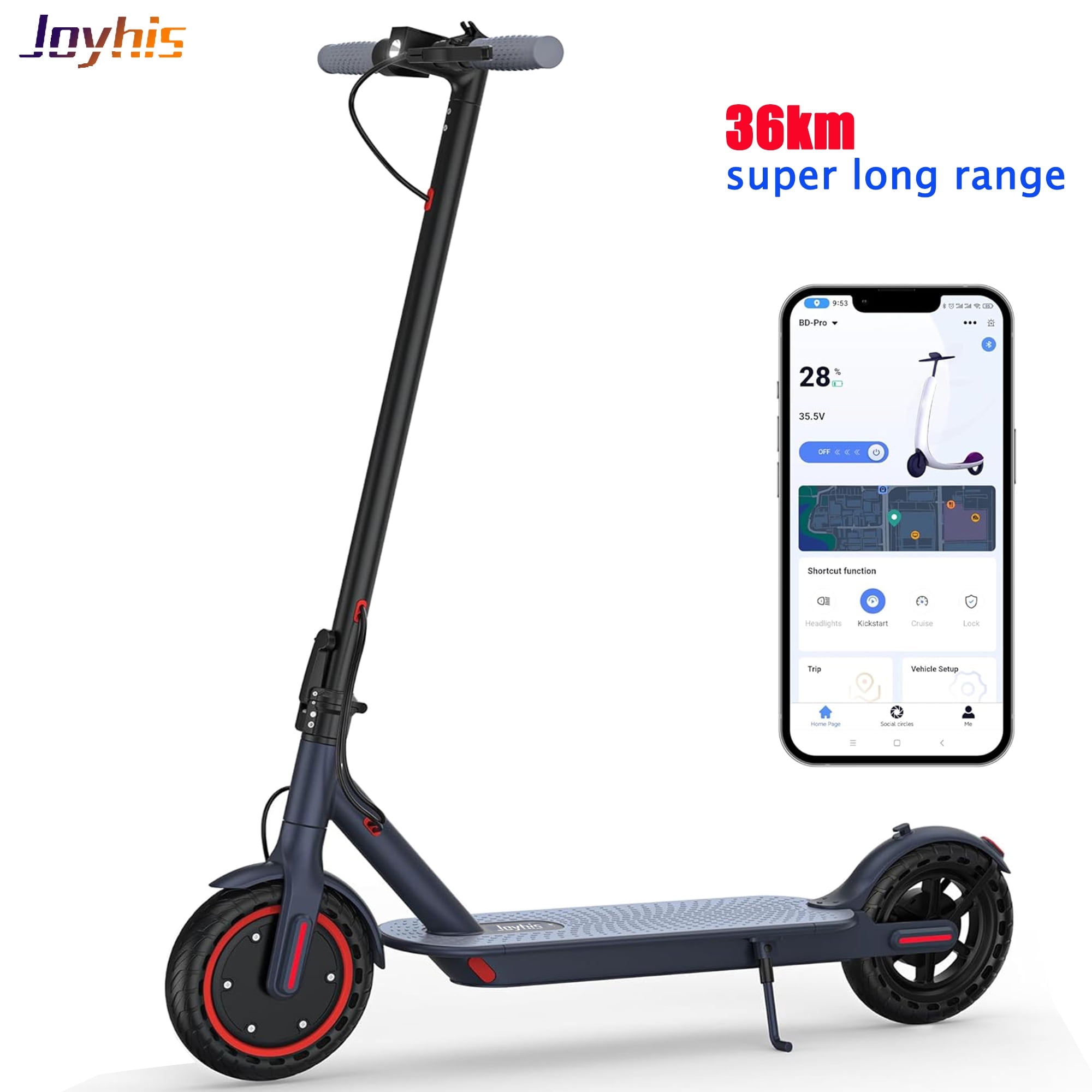 JOYHIS J078L Adult Electric Scooter, 350W Motor, 15-19 MPH Speed, 21 ...