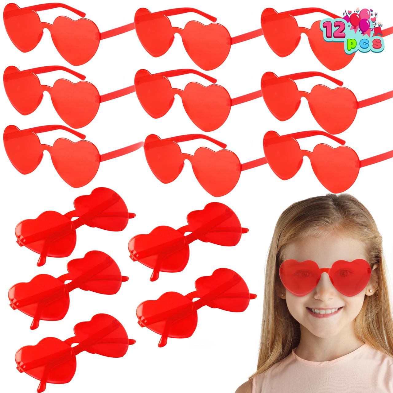 JOYFY 12 Packs Valentine's Day Heart Shaped Glasses for Kids, Rimless ...