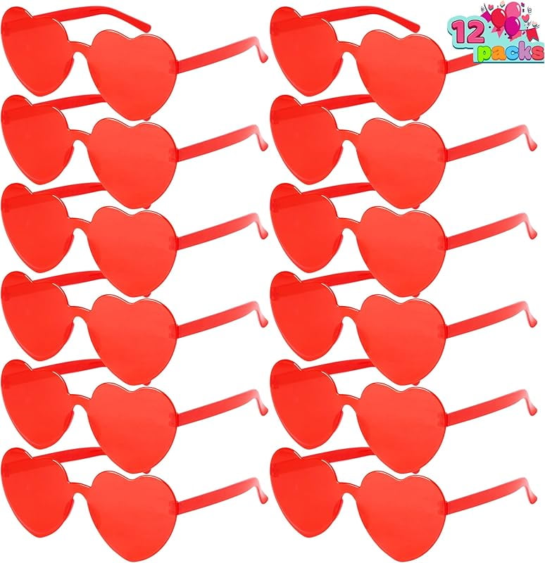JOYIN 12 Pack Valentine's Day Heart Shape Glasses, Rimless Sunglasses ...
