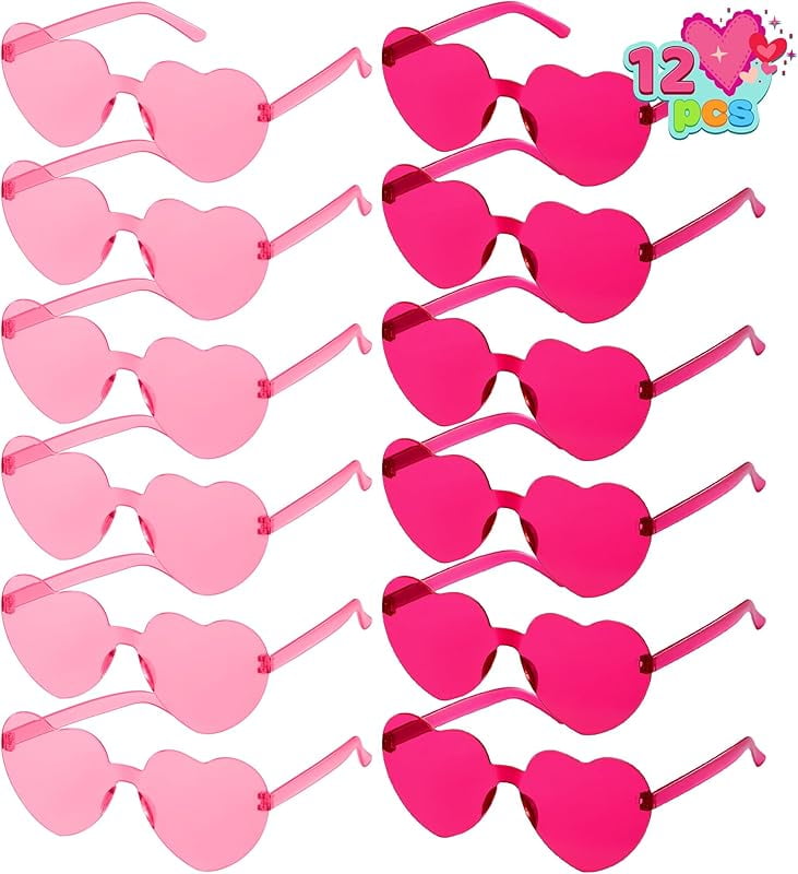 JOYIN 12 Pack Valentine's Day Heart Shape Glasses, Rimless Sunglasses ...