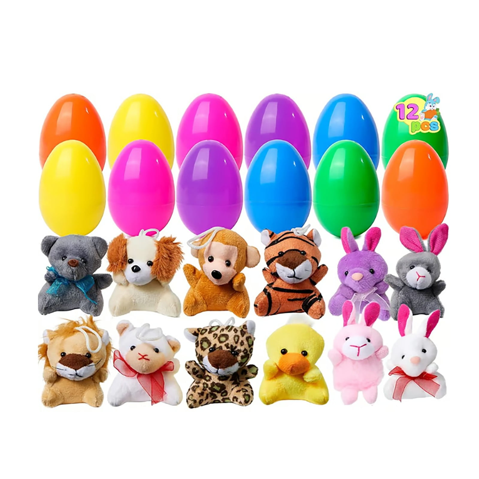 JOYIN 12 Pcs Prefilled Easter Eggs of Mini Stuffed Animal Plush Toys ...
