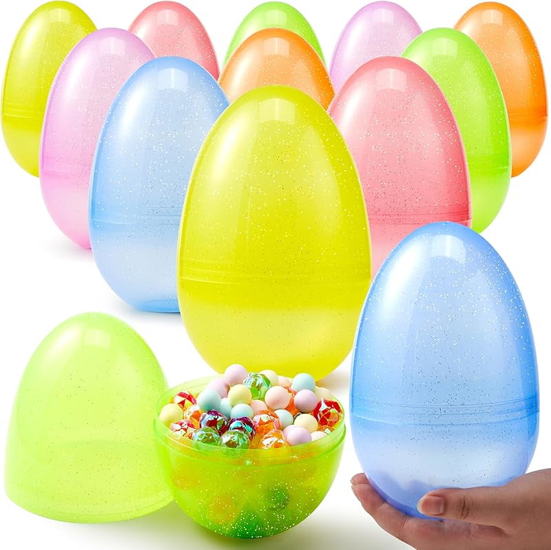 JOYIN 12 Pieces 7" Jumbo Plastic Bright Solid Easter Eggs Assorted ...