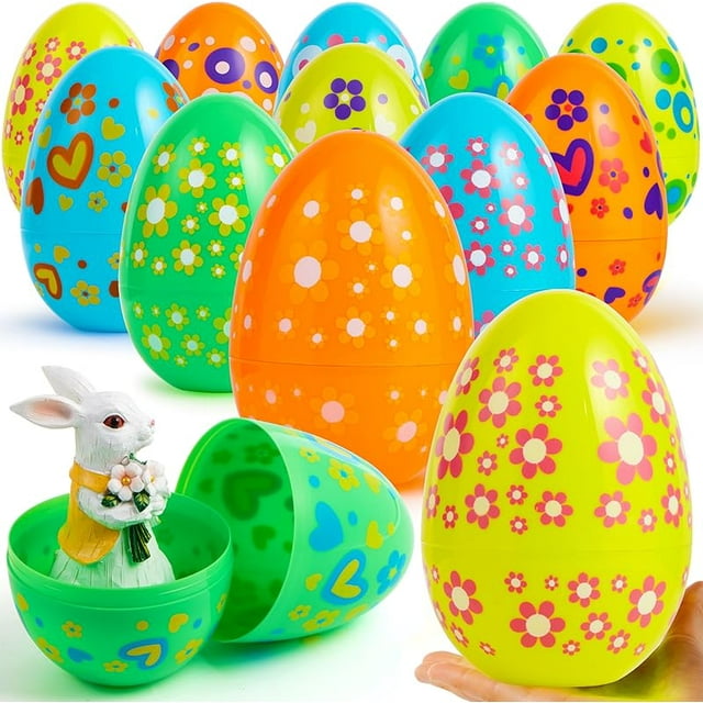 JOYIN 12 Pieces 7" Jumbo Plastic Bright Solid Easter Eggs Assorted ...
