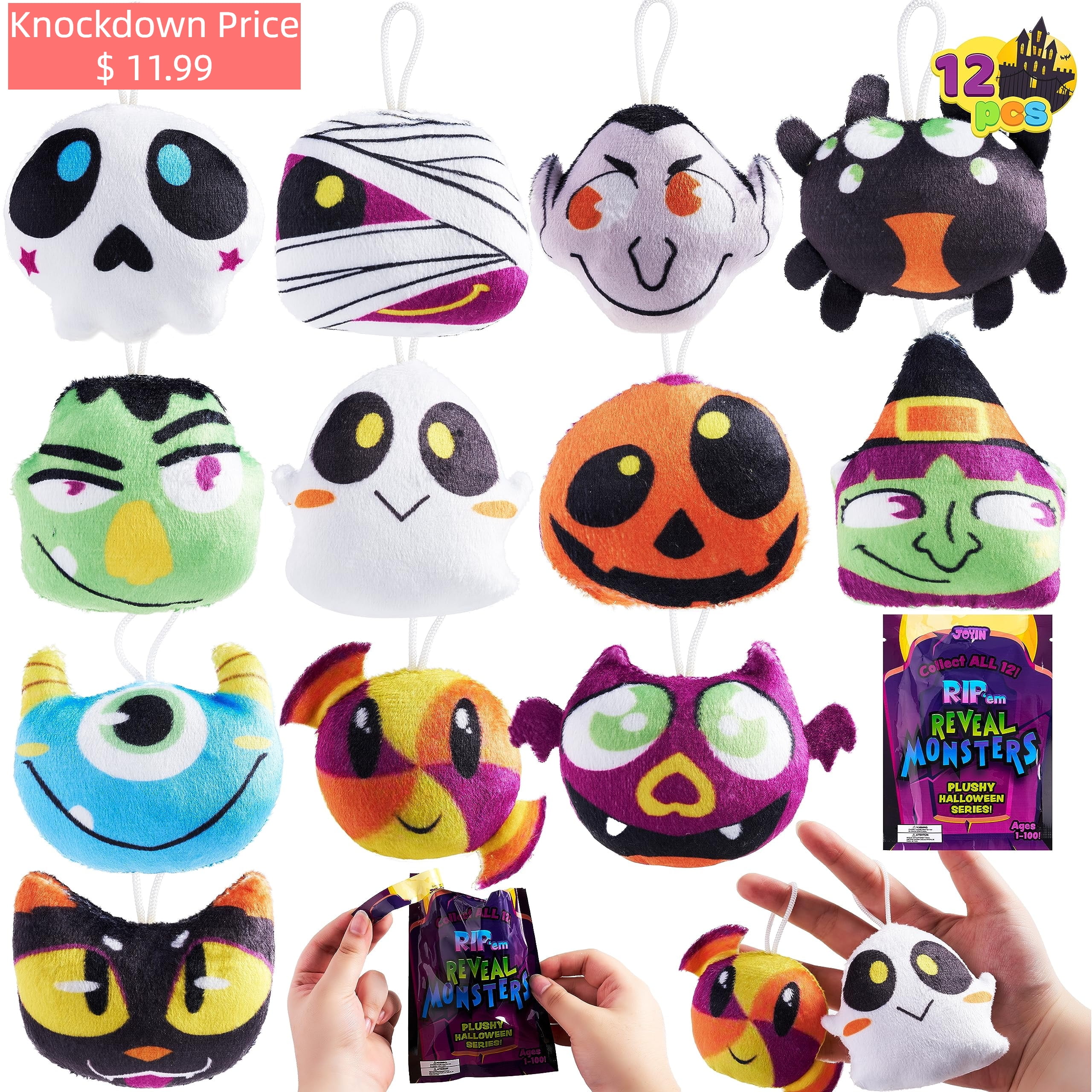 JOYIN 12 pcs Mini Plush Halloween Goodies in Small Packs, Trick or ...