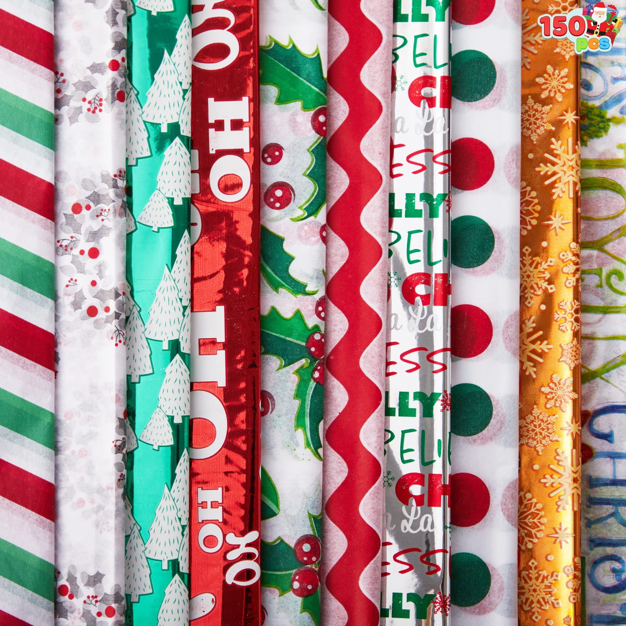 JOYIN 150 Sheets Christmas Tissue Paper Bulk 20"x 20" Assorted ...