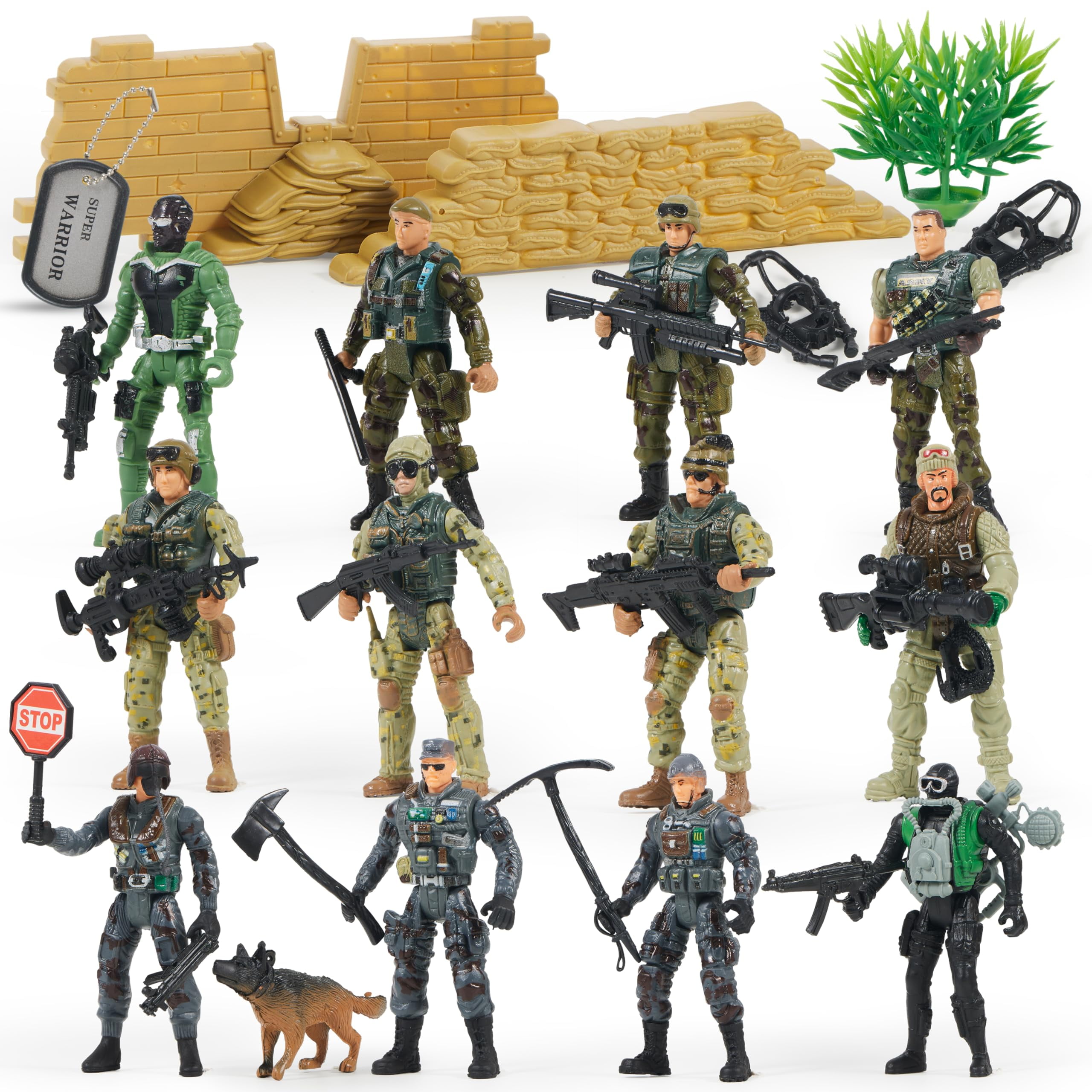 JOYIN 16 Pcs Military Toy Soldiers Playset, Army Men Figures with 12 ...