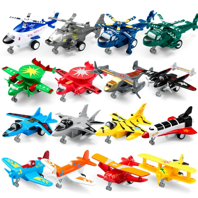 JOYIN 16 Pcs Pull Back Airplane Toy Set, Includes Helicopter, Jet ...