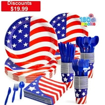 4th of July Party Supplies Patriotic Paper Plate Banner Tablecloth ...