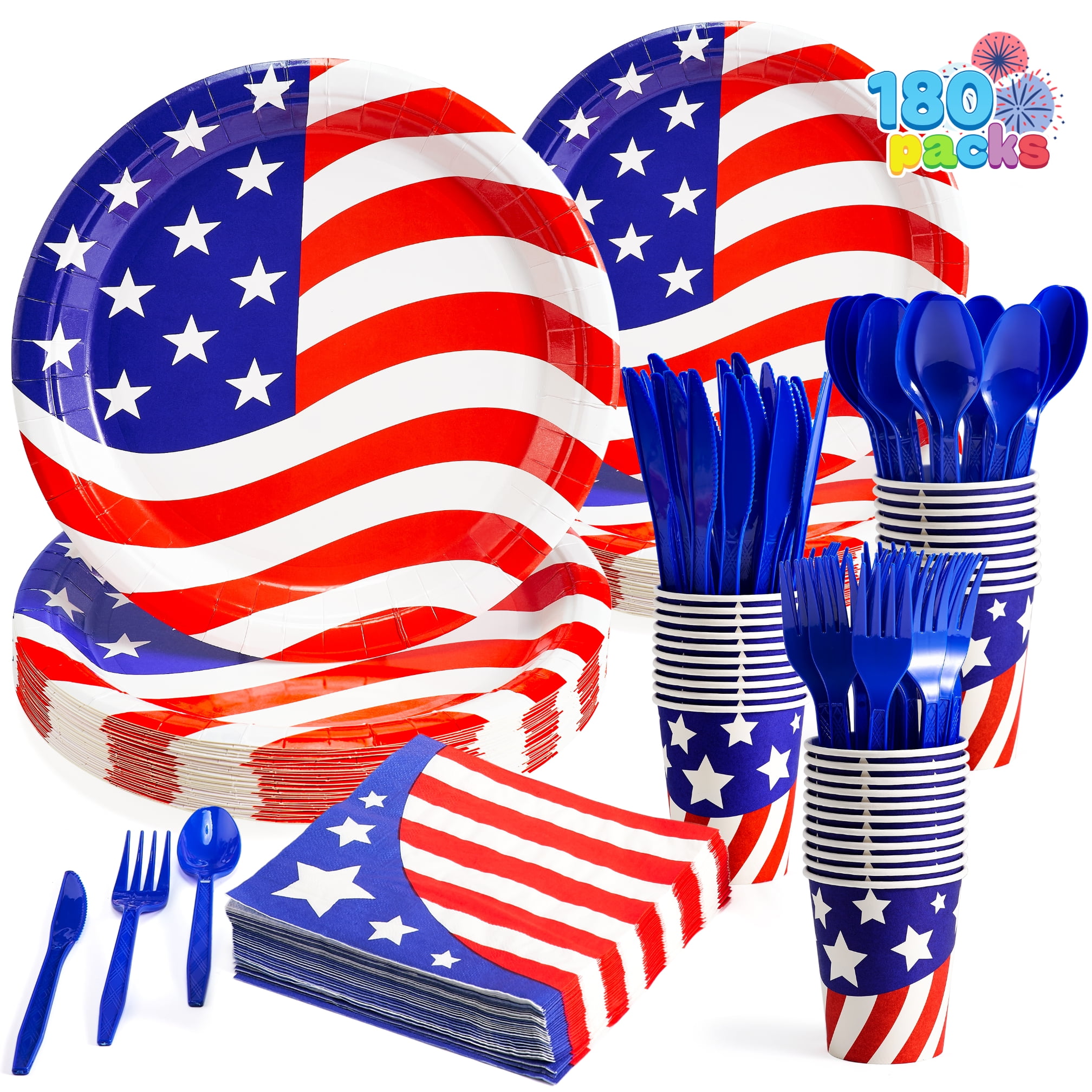 JOYIN 180 Pcs Patriotic Dinnerware Set, 4th of July, Memorial Day ...