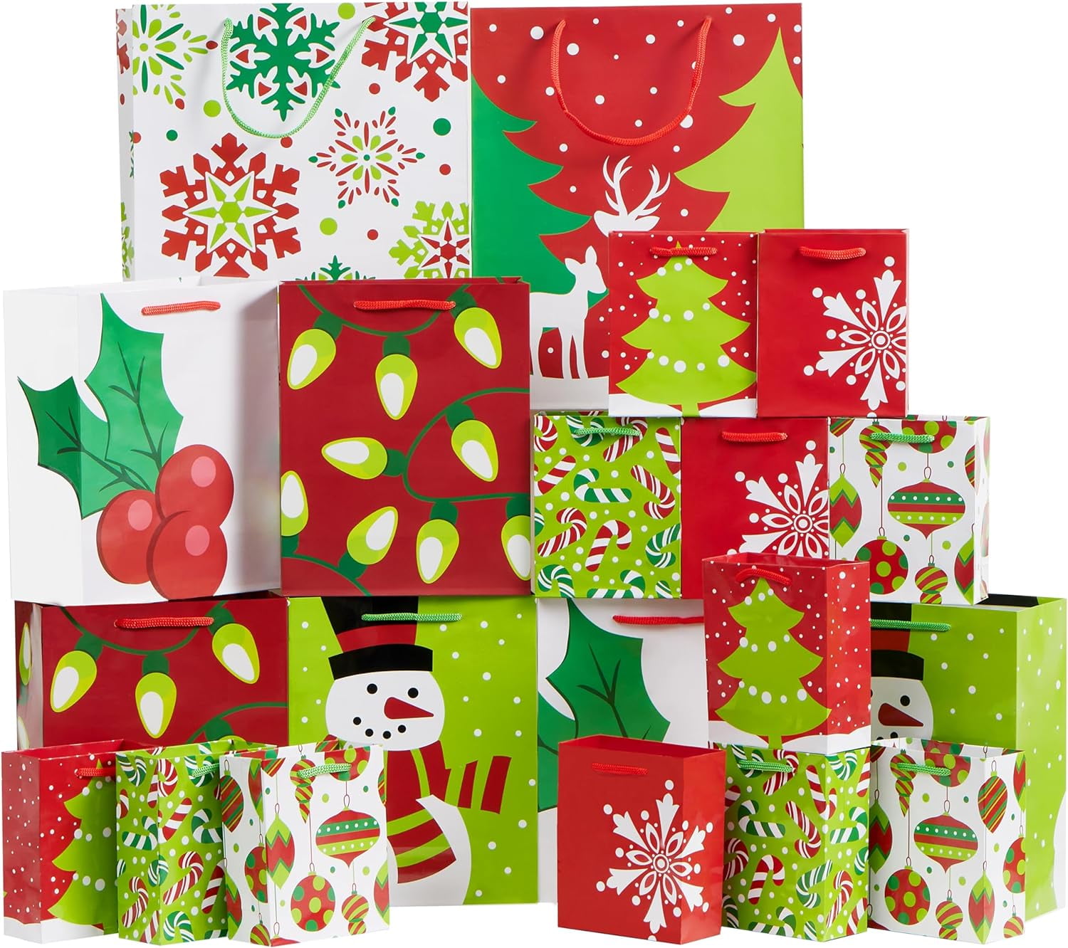 JOYIN 20 Pcs Class Pack Christmas Gift Bags with Handles, Assorted ...