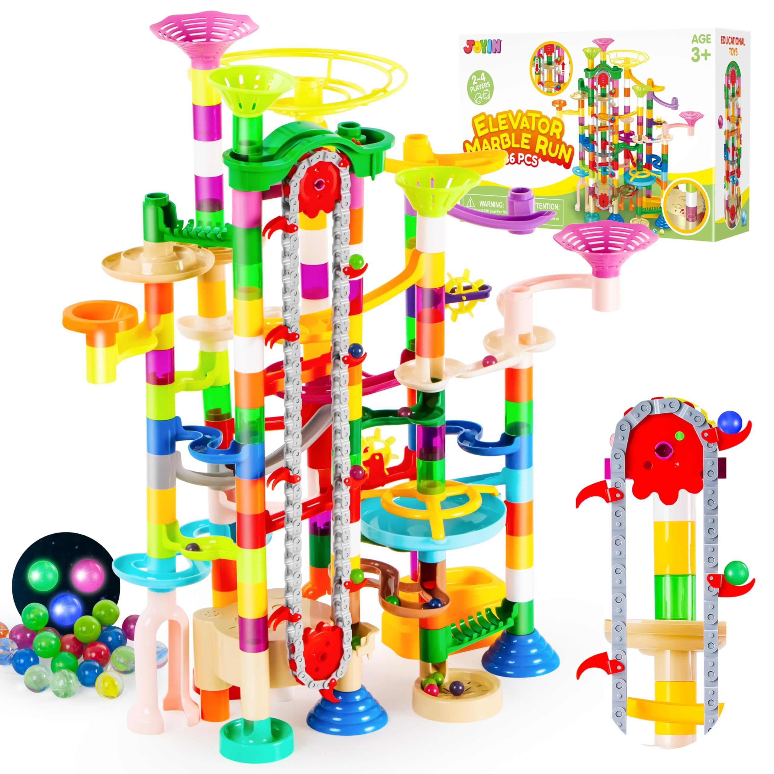 JOYIN Unique 236 Pcs Glowing Elevator Marble Run Set for Kids - Cool ...