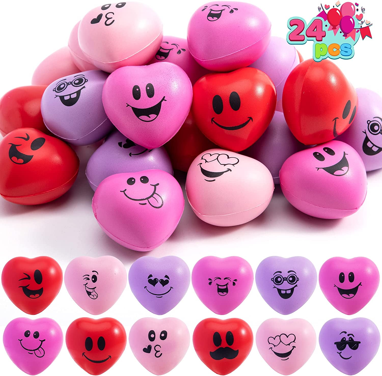 JOYIN 24 PCS Valentines Heart Shaped Stress Balls for Kids, Squishy Toy ...