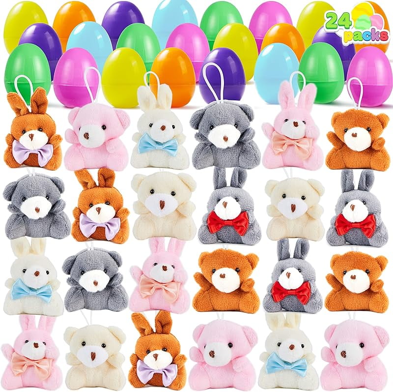 JOYIN 24 Pack Prefilled Easter Eggs of Mini Stuffed Animal Plush Toys ...