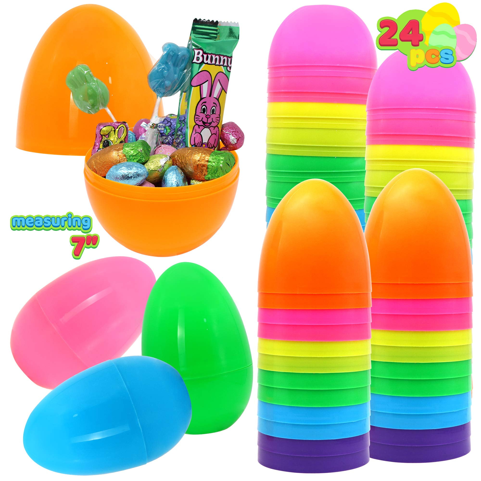 JOYIN 24 Pcs 7" Jumbo Easter Eggs, Plastic Bright Solid Easter Eggs ...