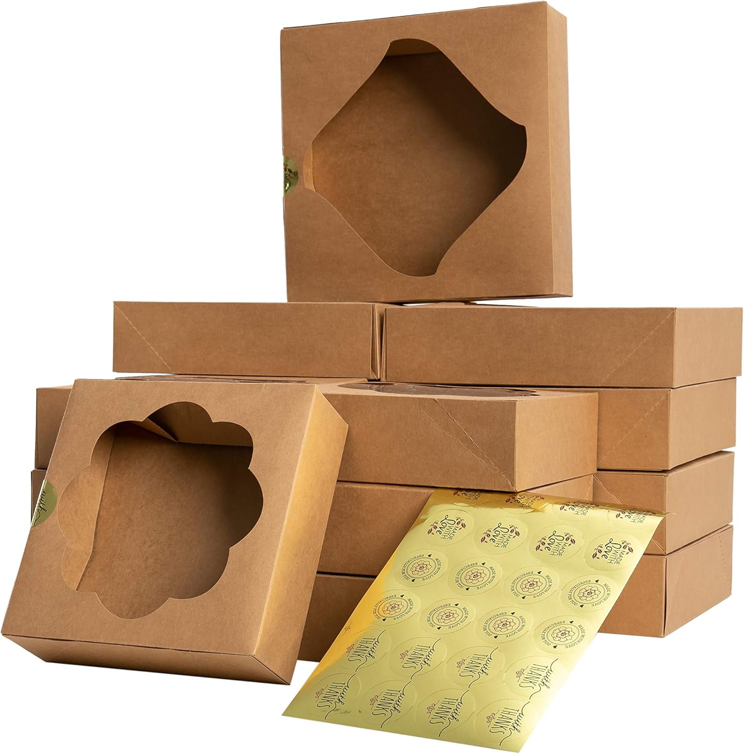JOYIN 24 Pcs Kraft Paper Bakery Boxes with Windows and Stickers – 8x8x2 ...