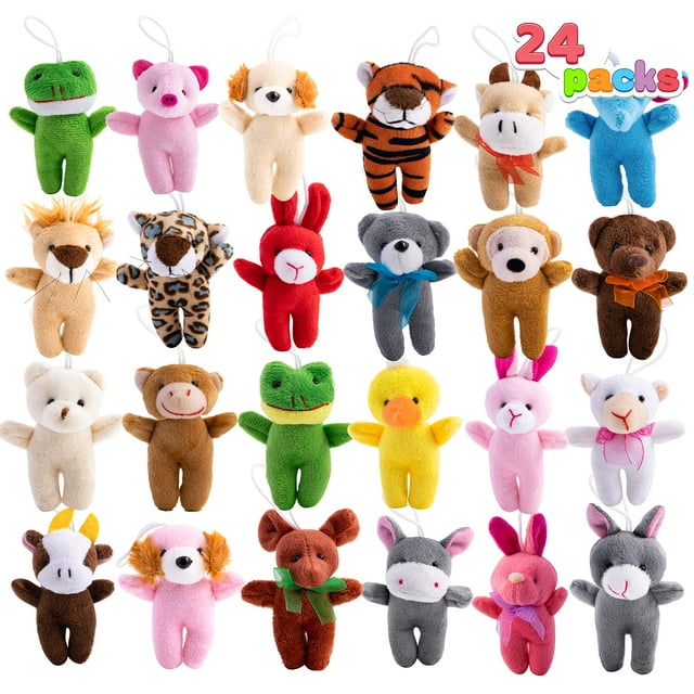 JOYIN Assorted 24 Pcs Mini Animal Plush Toys 3”, Good Pack for Birthday ...