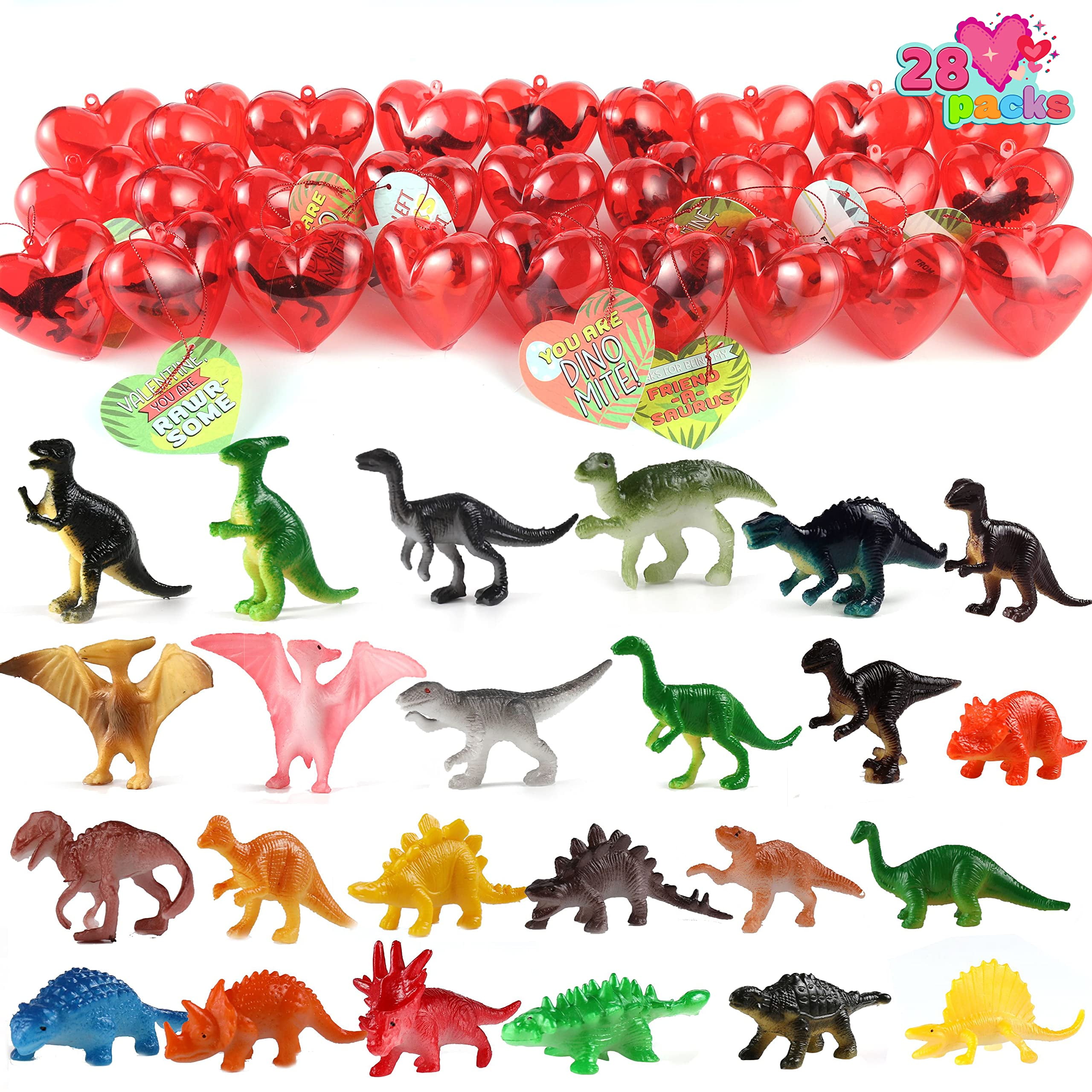 JOYIN 28 Pack Kids Valentine Party Favors Set, Dinosaur Toys Figures ...