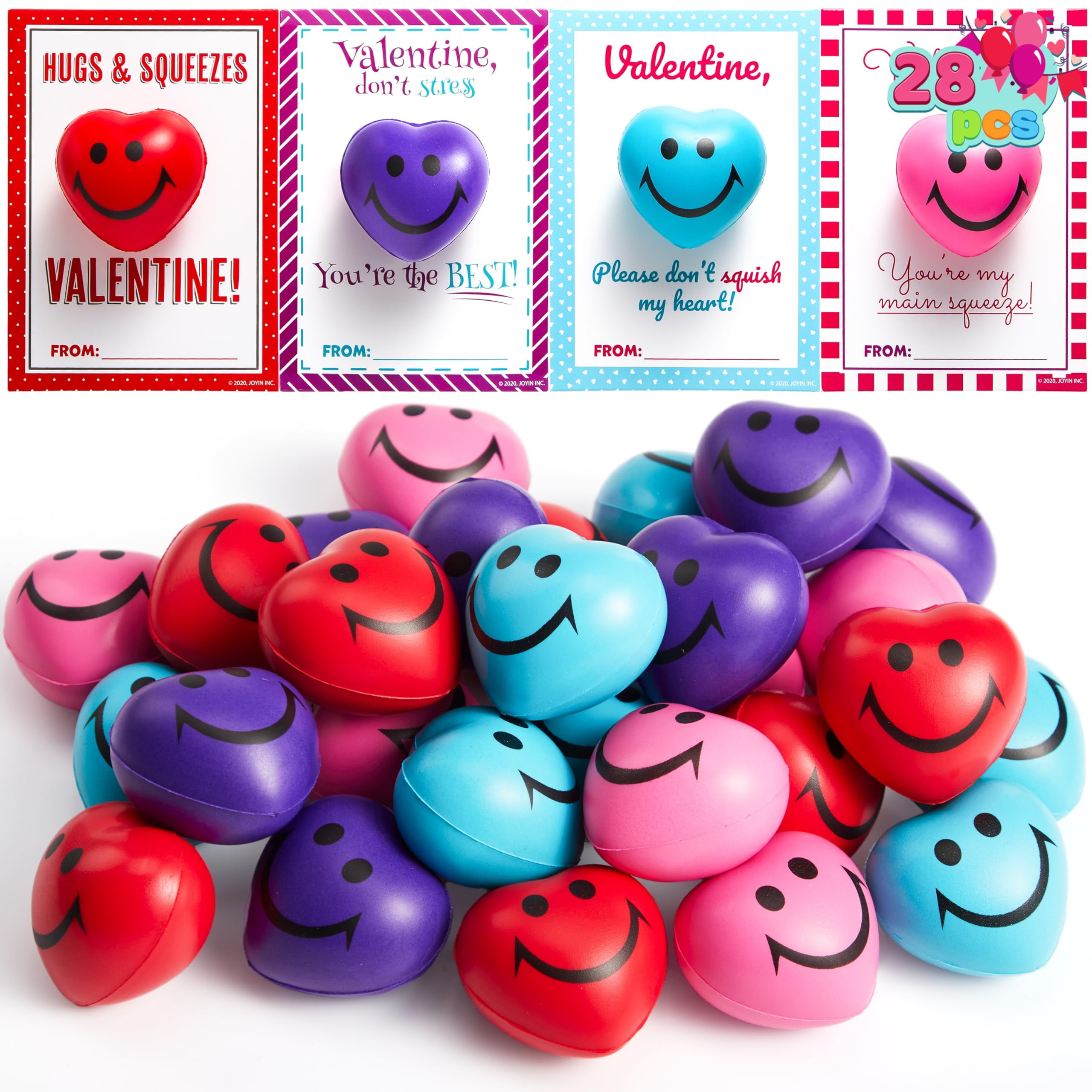 JOYIN 28 Packs Heart Shape Stress Ball with Cards Stress Relief Fidget ...