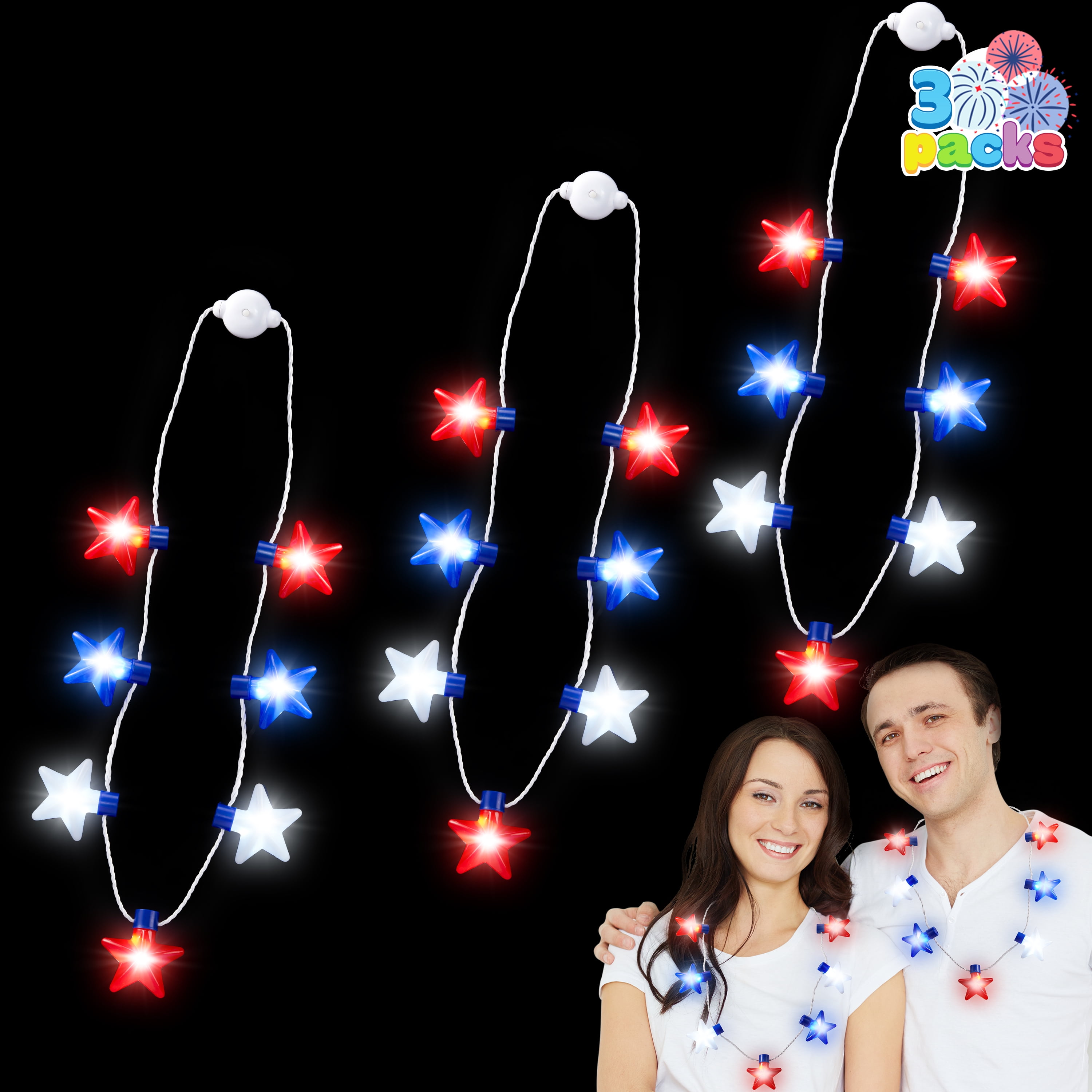Joyin 4th of July Light Up Necklaces, Red White Blue LED Star ...