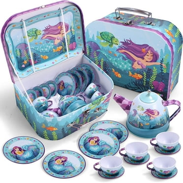 UNIH Tea Party Set for Little Girls, Kids Tea Set Pretend Toy Tin Tea ...