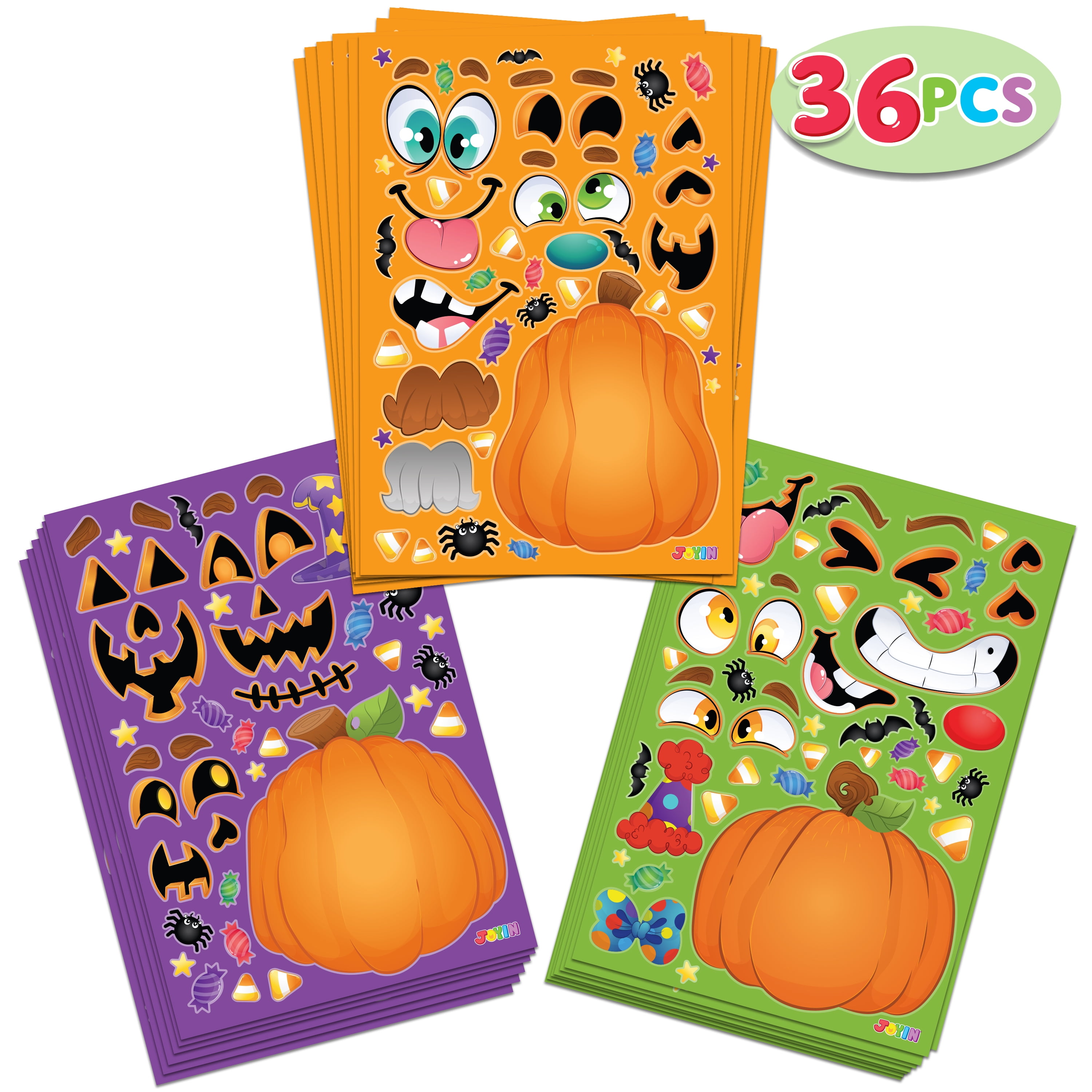 JOYIN 36 PCS Halloween Pumpkin Activity Fun Sticker Sheets, Mix and ...