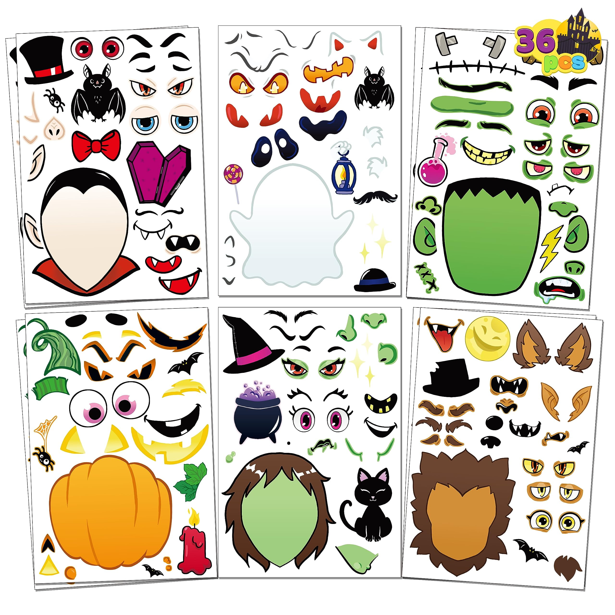 JOYIN 36 PCS Halloween Make-a-face Sticker Sheets, Pumpkin Art Activity ...