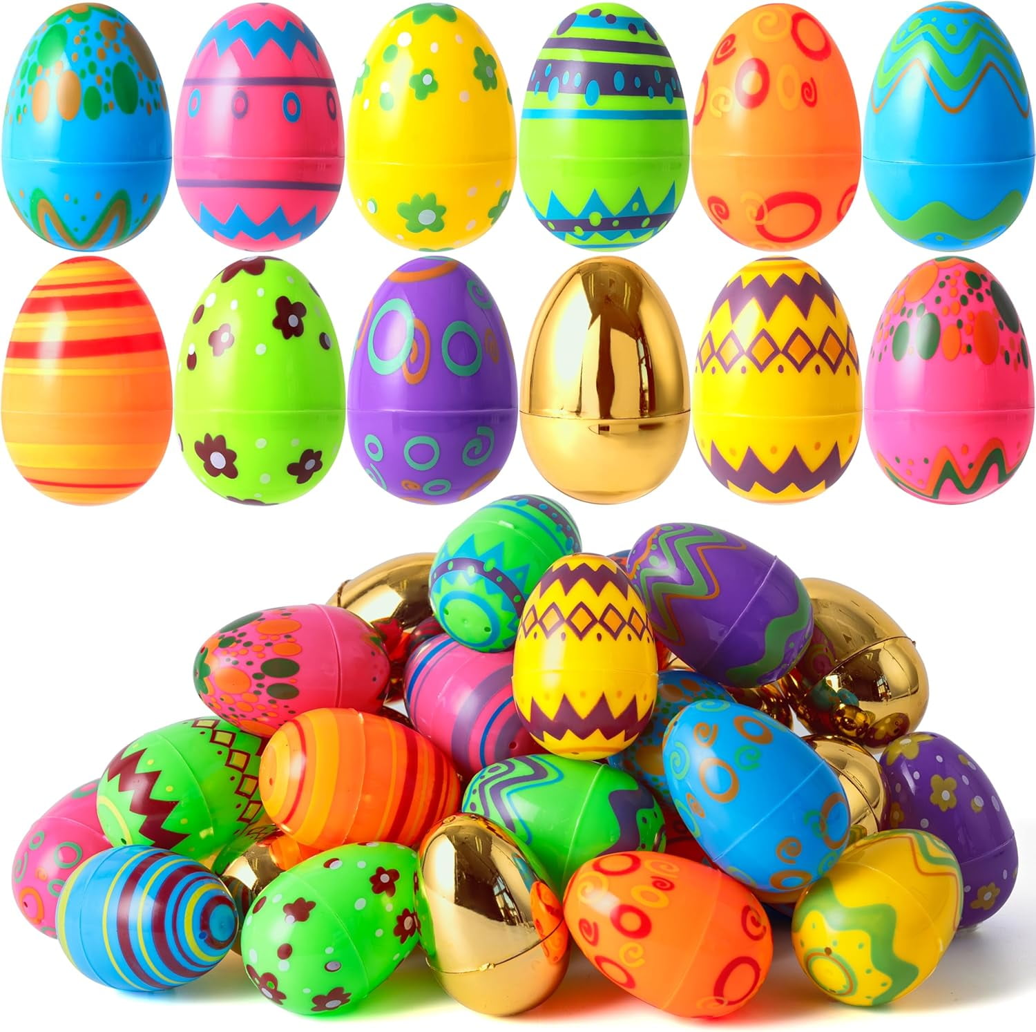 JOYIN 36 Pcs 3.15" Colorful Printed Eggs Include 8 Golden, Plastic ...