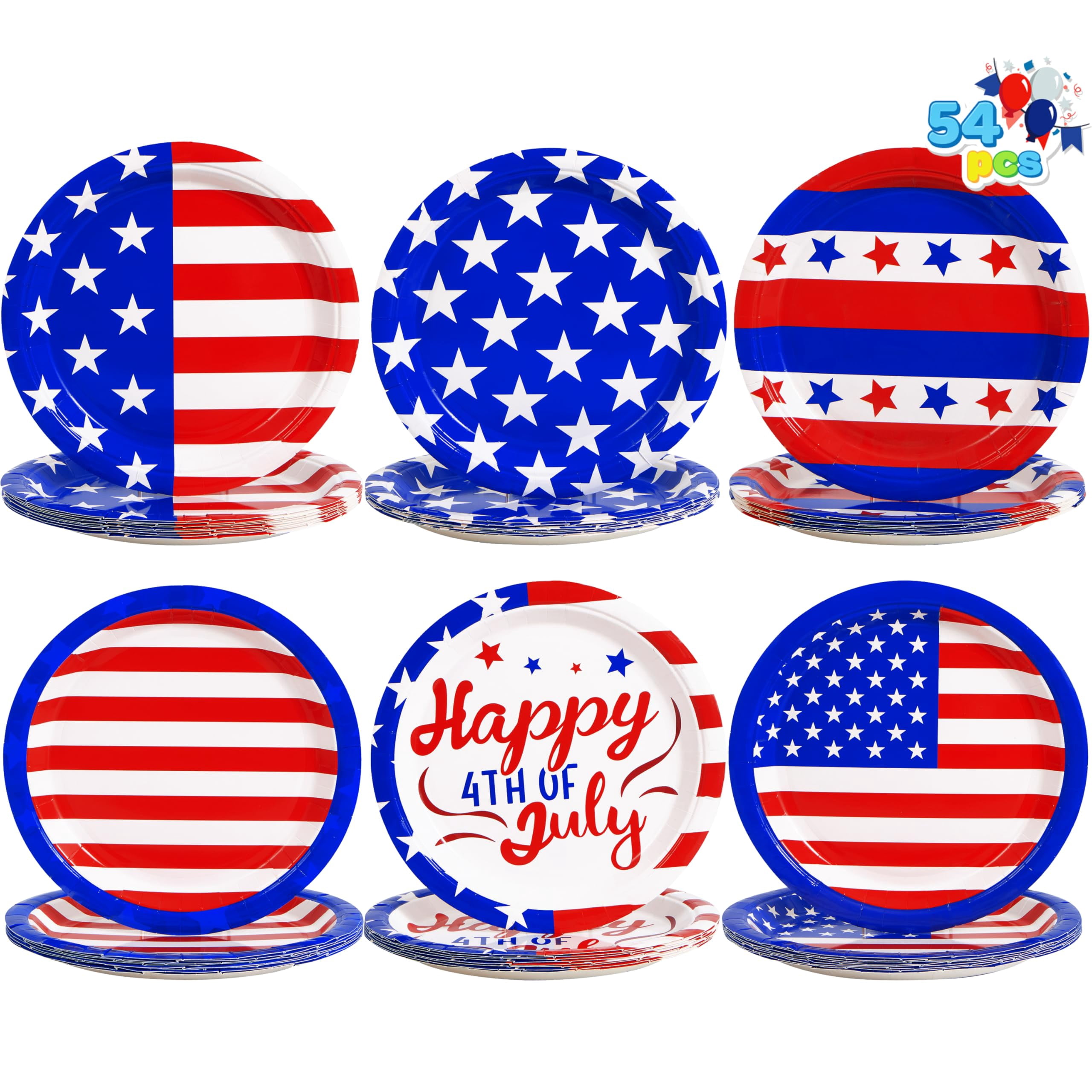 JOYIN 54 PcsITSC July 4th Paper Plates, 9" Disposable 6 Patriotic ...