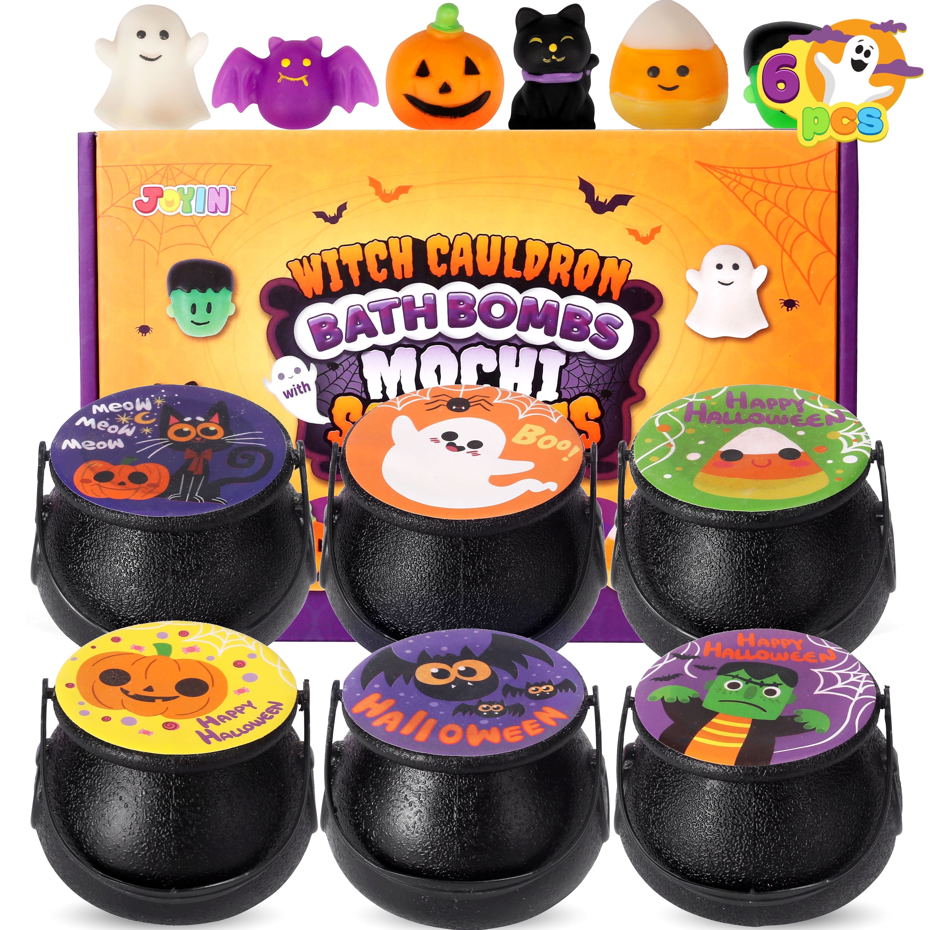 JOYIN 6 Pack Halloween Bath Bombs,Halloween Witch Cauldron with Mochi Squishy Toy for Kids Girls ...