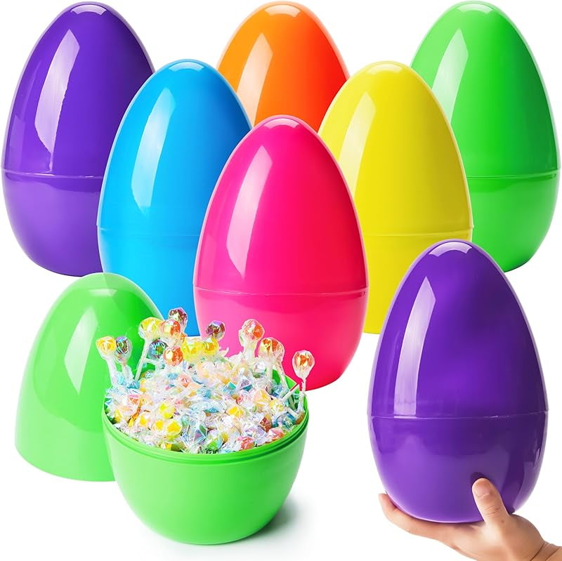 JOYIN 6PCS 10" Jumbo Plastic Bright Solid Easter Eggs Assorted Colors ...
