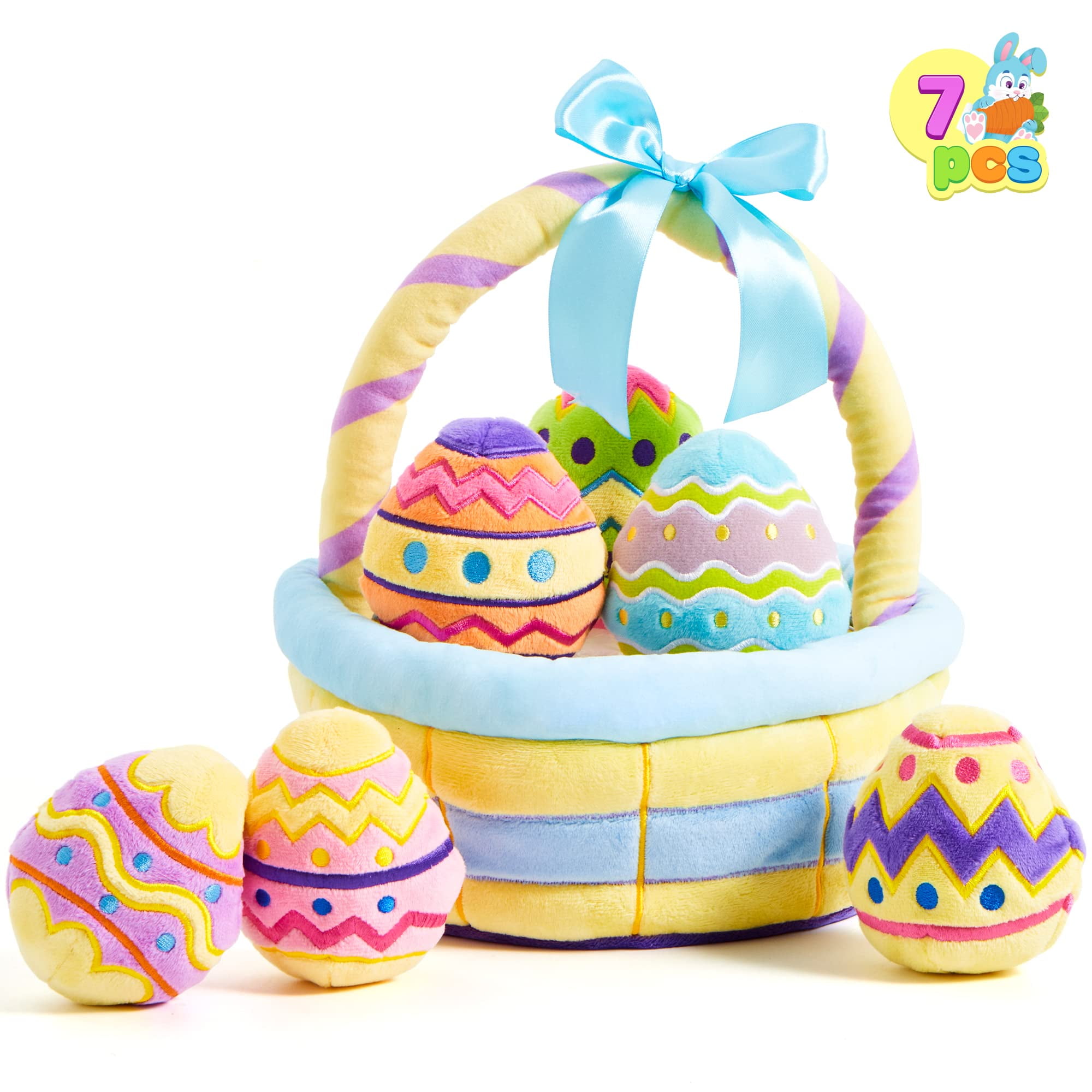 JOYIN 7 Pcs Easter Basket With Baby Plushies Playset & Fillers, Party ...